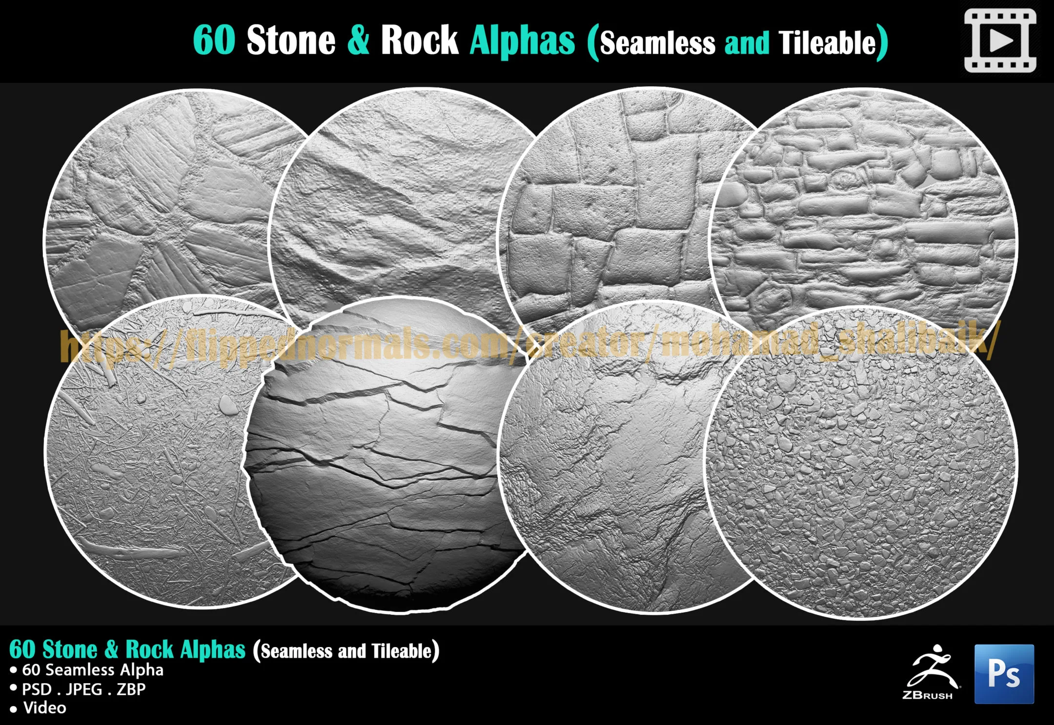 60 Stone & Rock Alphas (Seamless - FlippedNormals