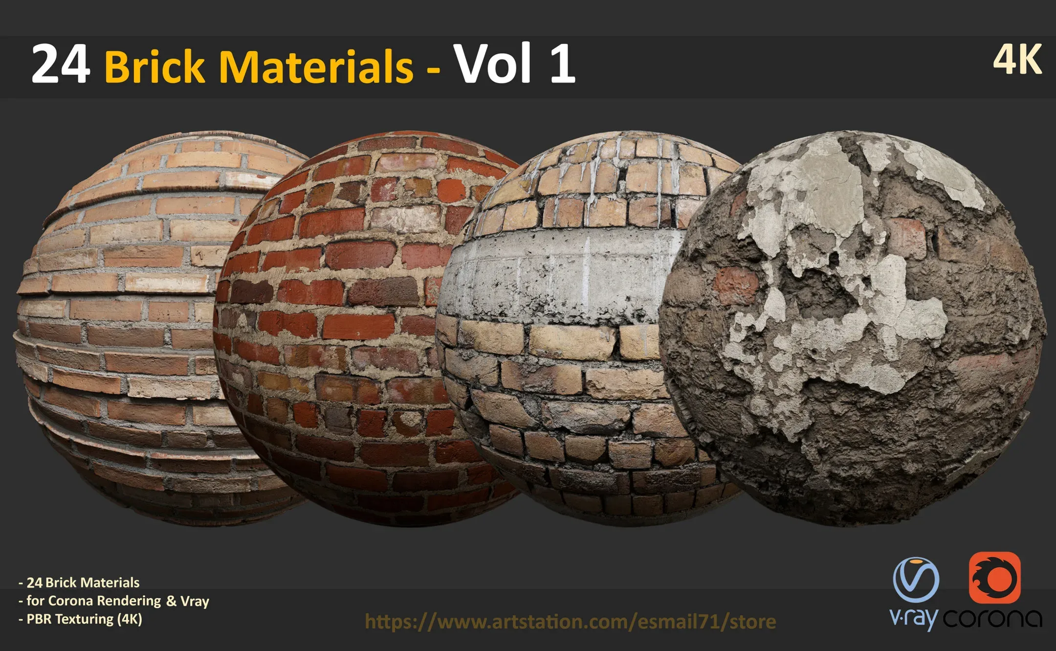 24 Brick Materials - Vol1 - FlippedNormals