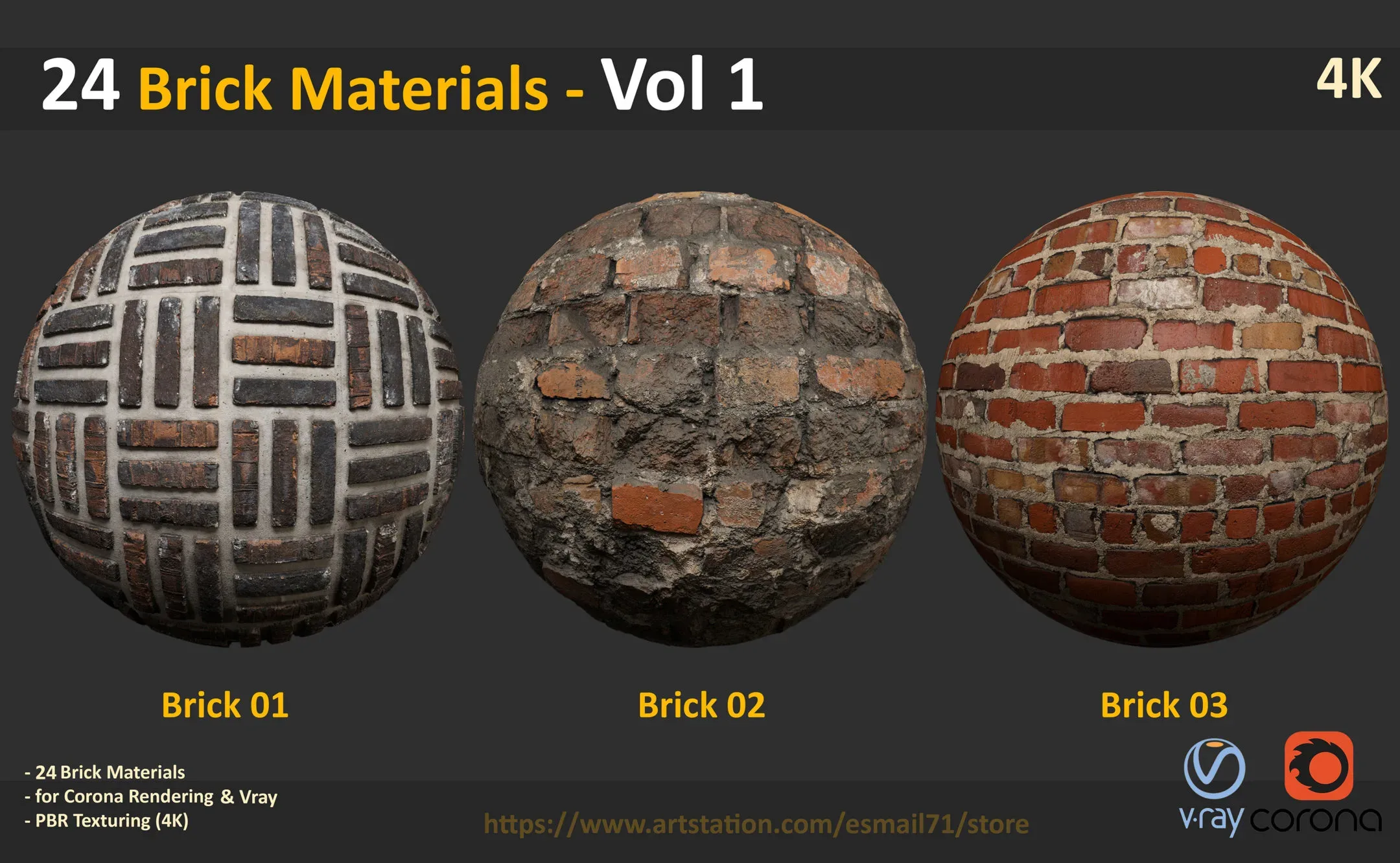 24 Brick Materials - Vol1 - FlippedNormals
