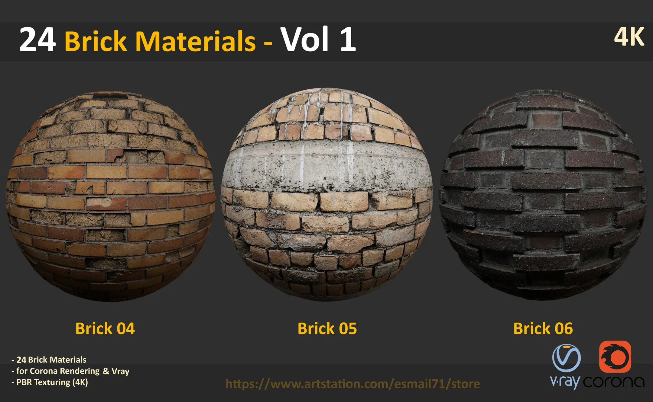 24 Brick Materials - Vol1 - FlippedNormals