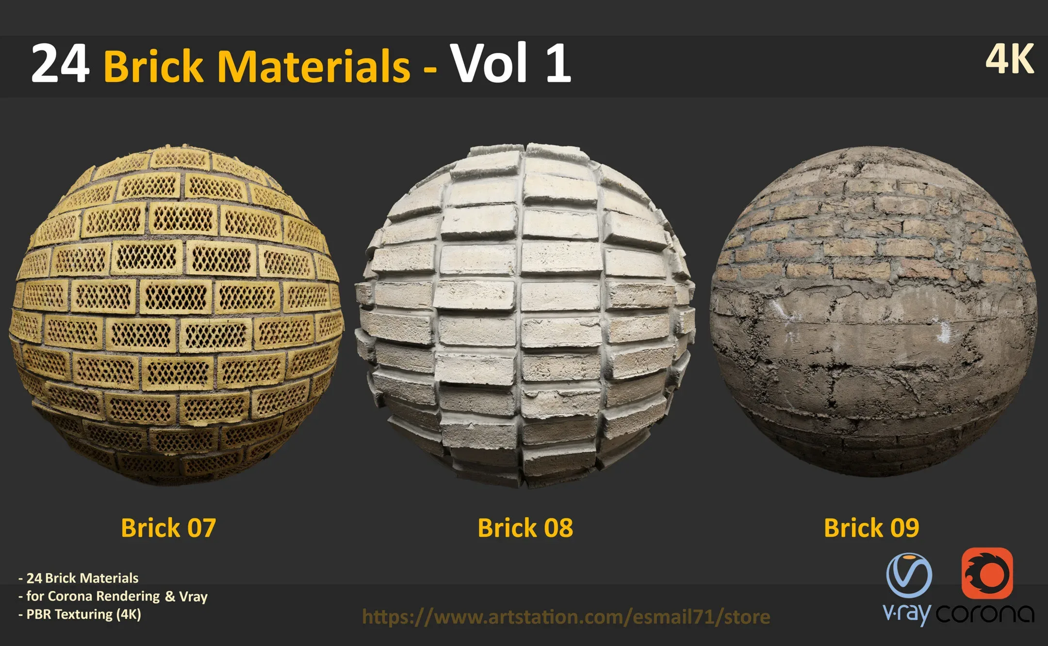 24 Brick Materials - Vol1 - FlippedNormals