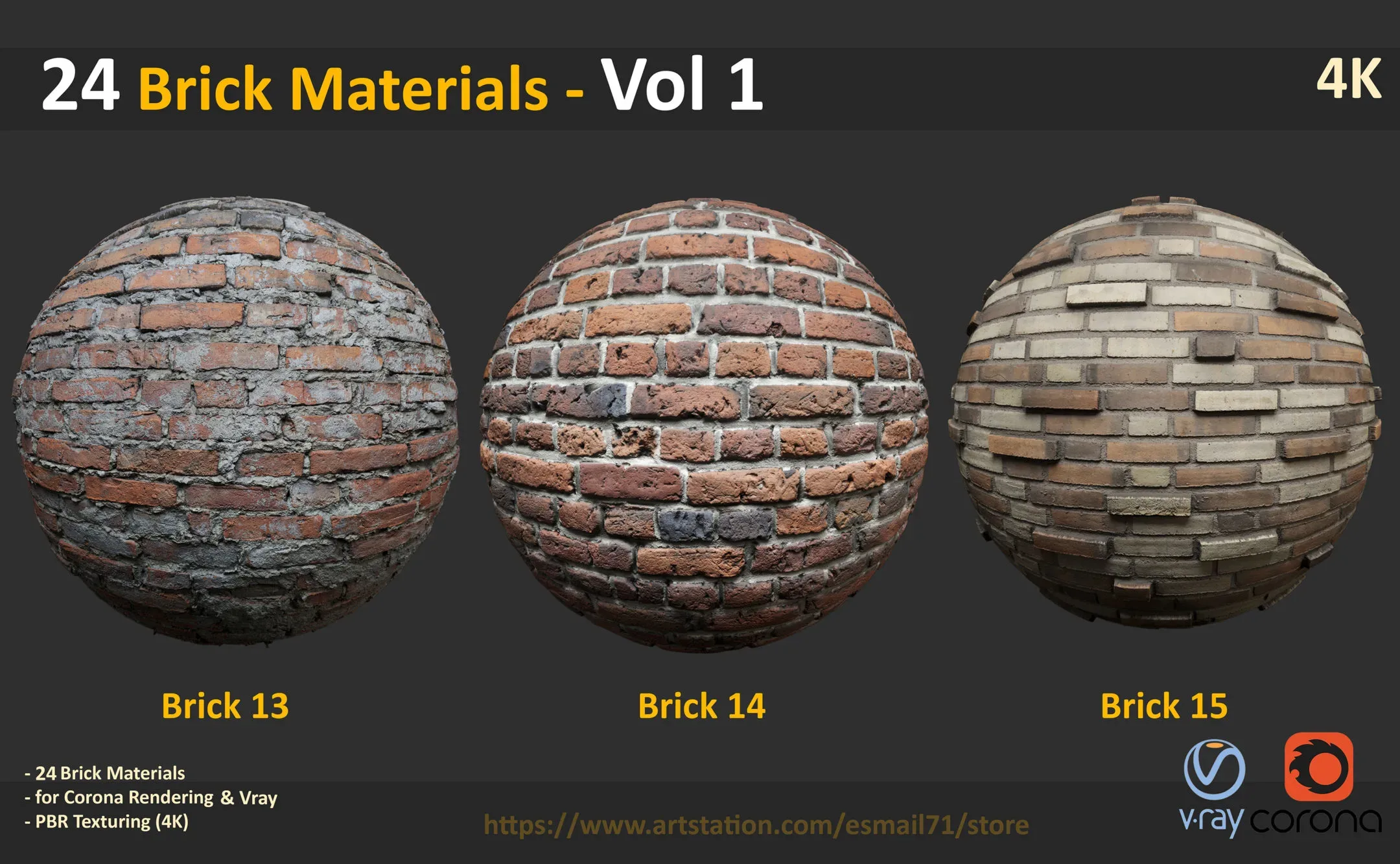 24 Brick Materials - Vol1 - FlippedNormals