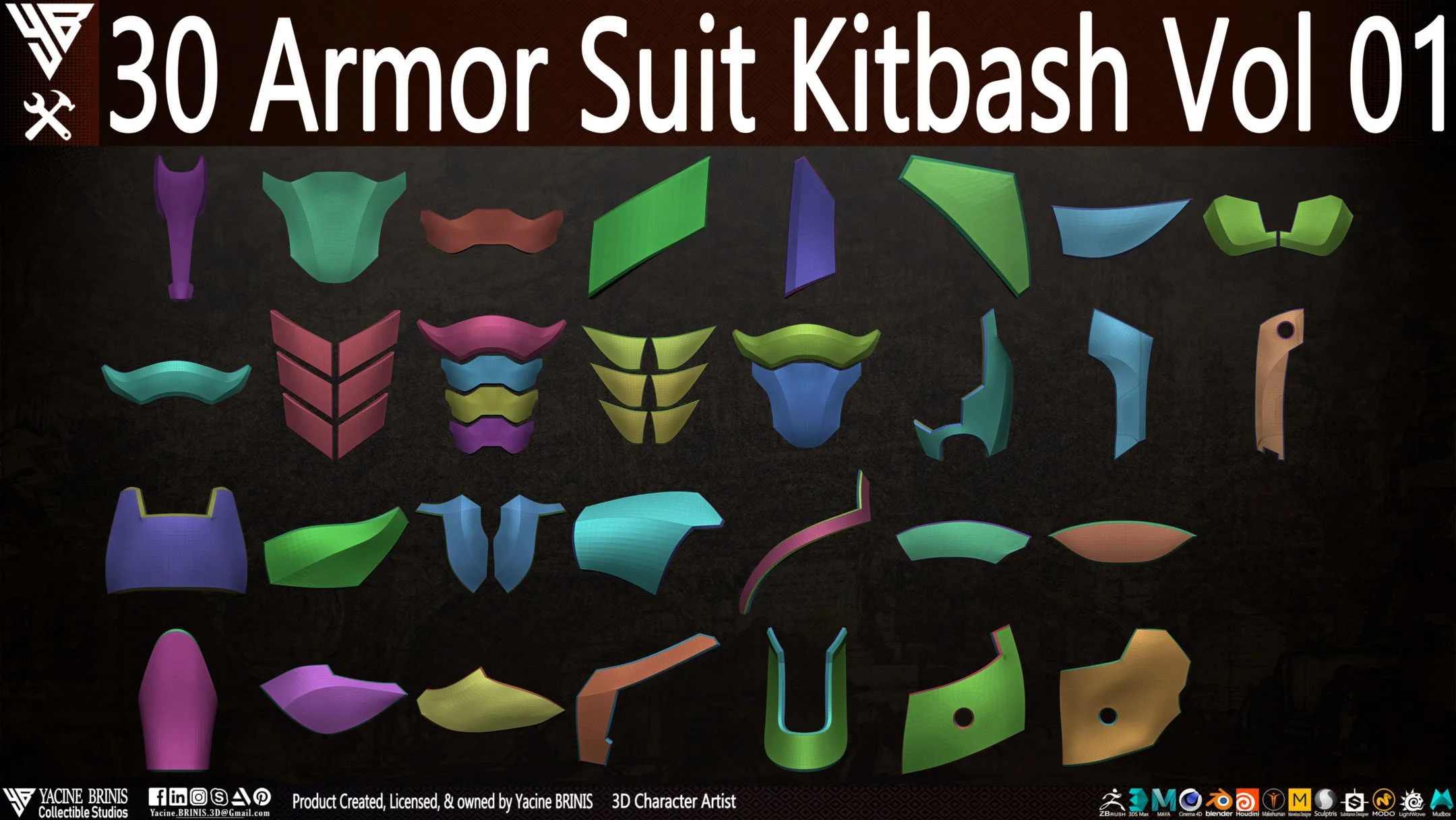 30 Armor Suit Kitbash Vol 01 - FlippedNormals
