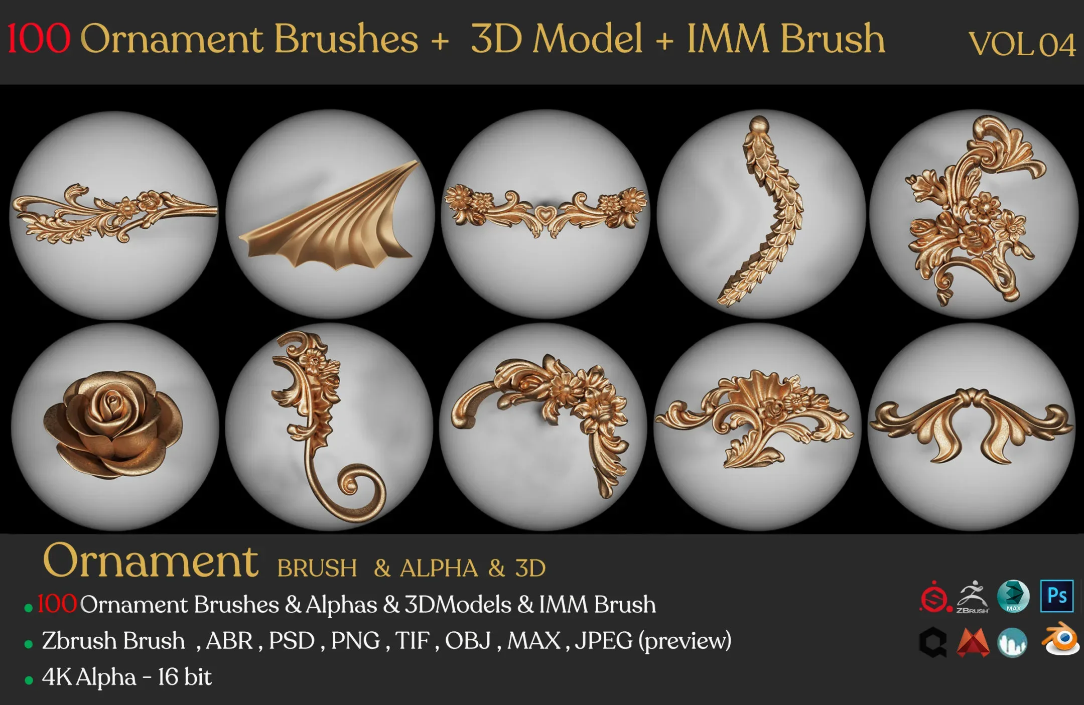 100 Ornament Brushes 3D Model IMM - FlippedNormals