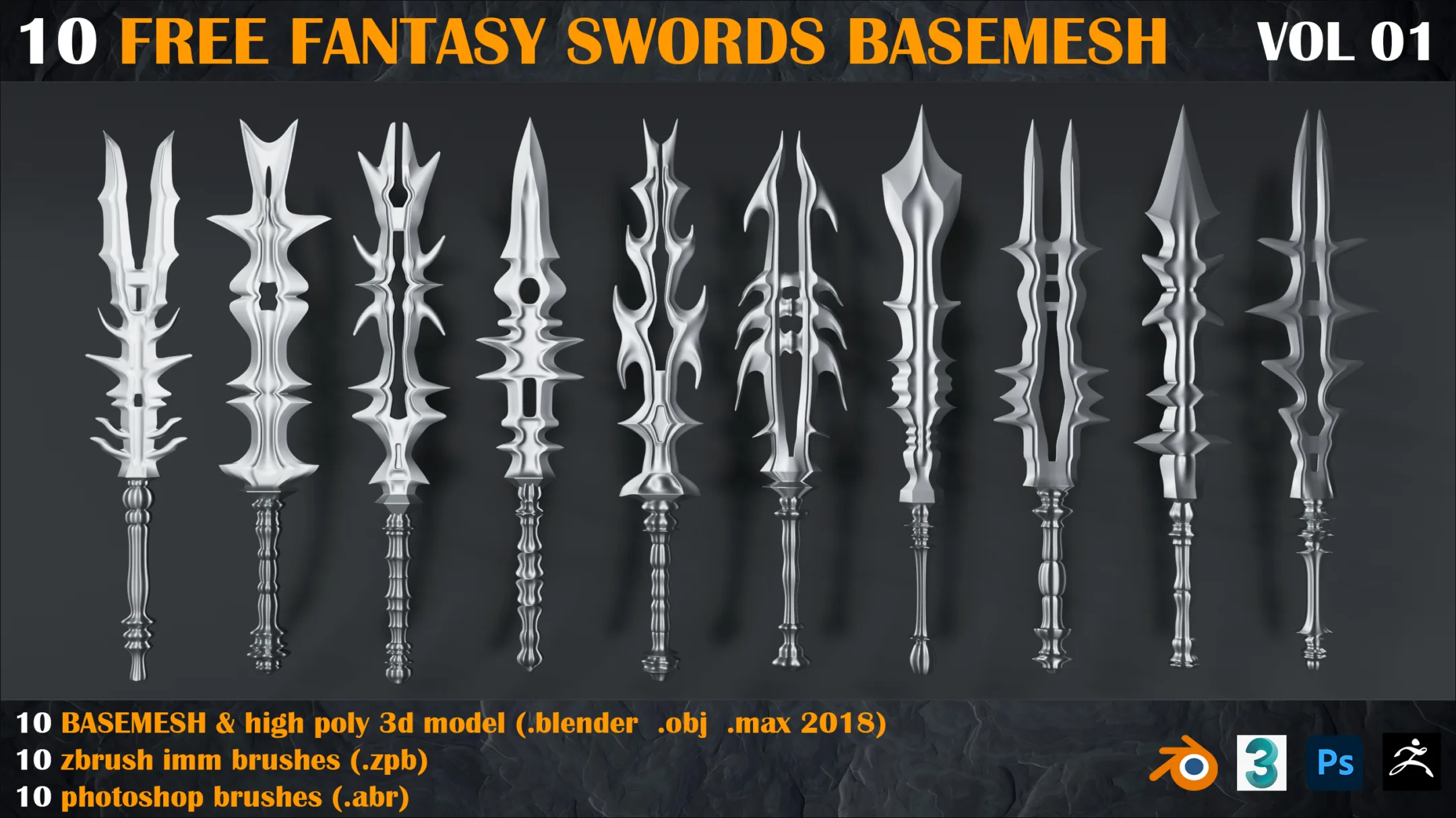 10 Free Fantasy Swords BASEMESH - FlippedNormals