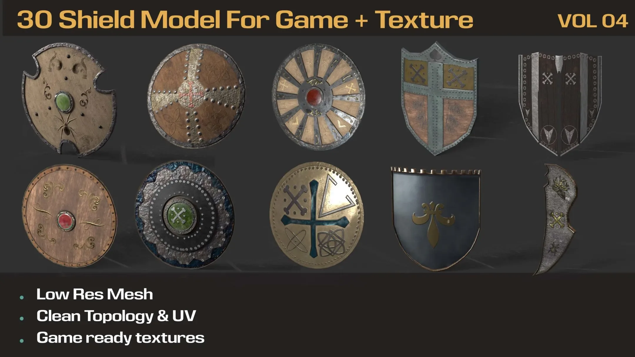 Shield Models Game-Ready+Texture - FlippedNormals