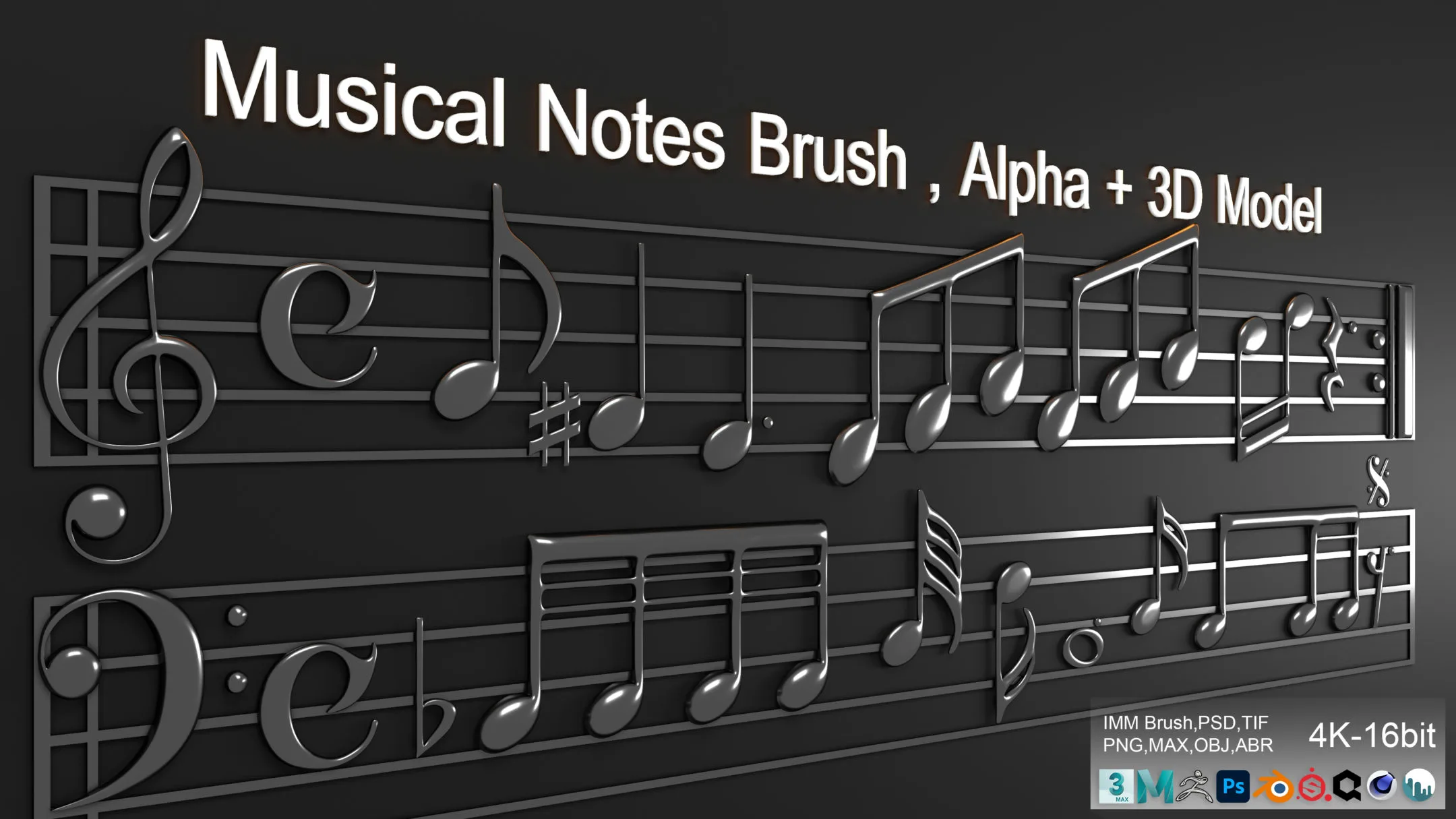 Musical Notes Brush , Alpha & 3D - FlippedNormals