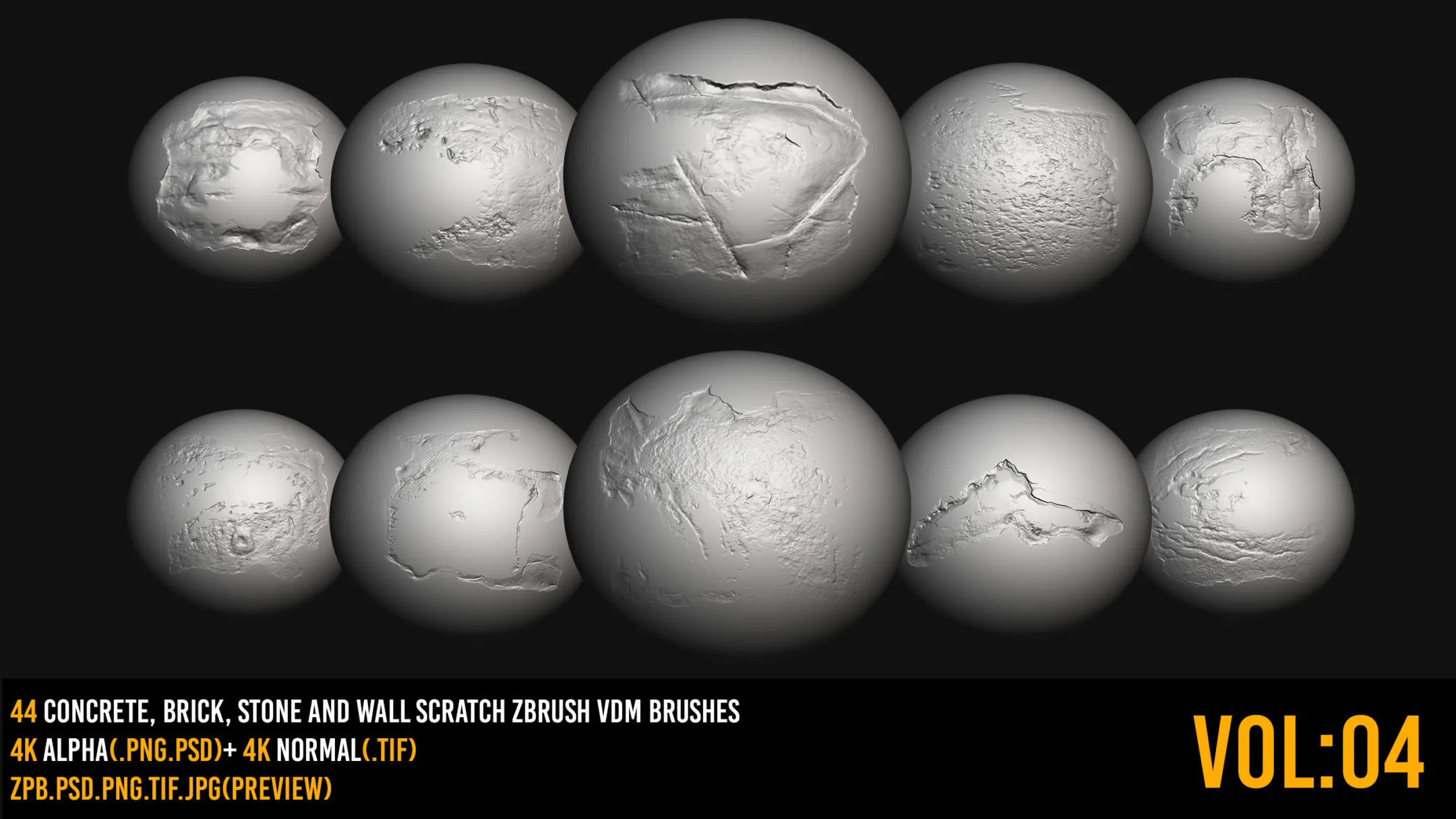 44 Zbrush Scratch And Crack Alphas - FlippedNormals