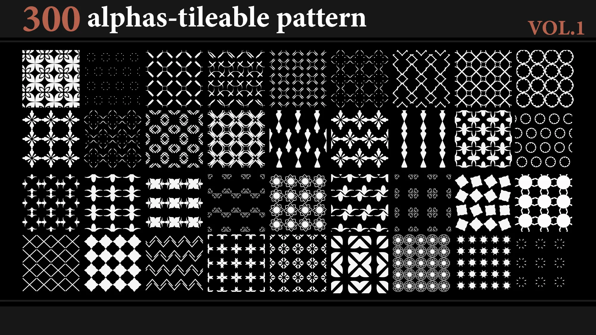 300 Alphas-Tileable Patterns-Vol1 - FlippedNormals