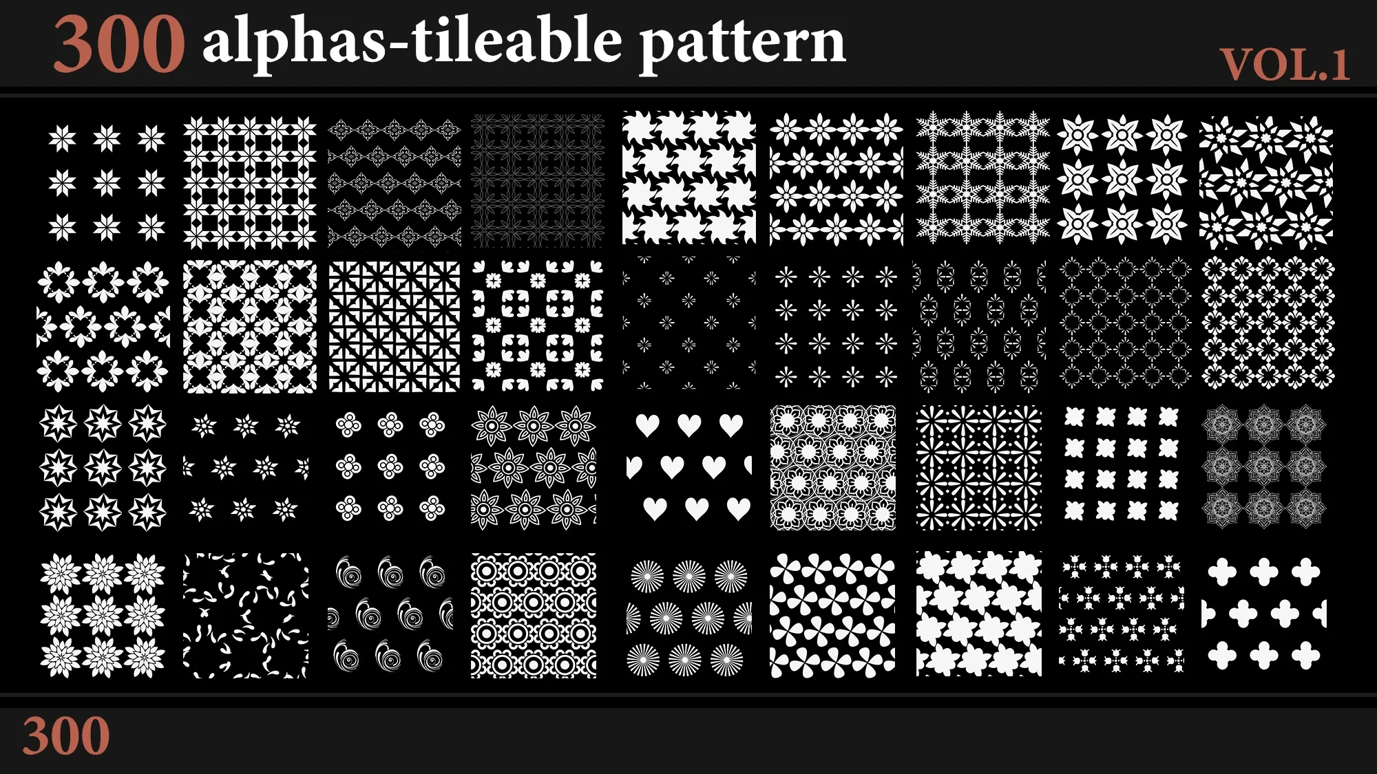 300 Alphas-Tileable Patterns-Vol1 - FlippedNormals
