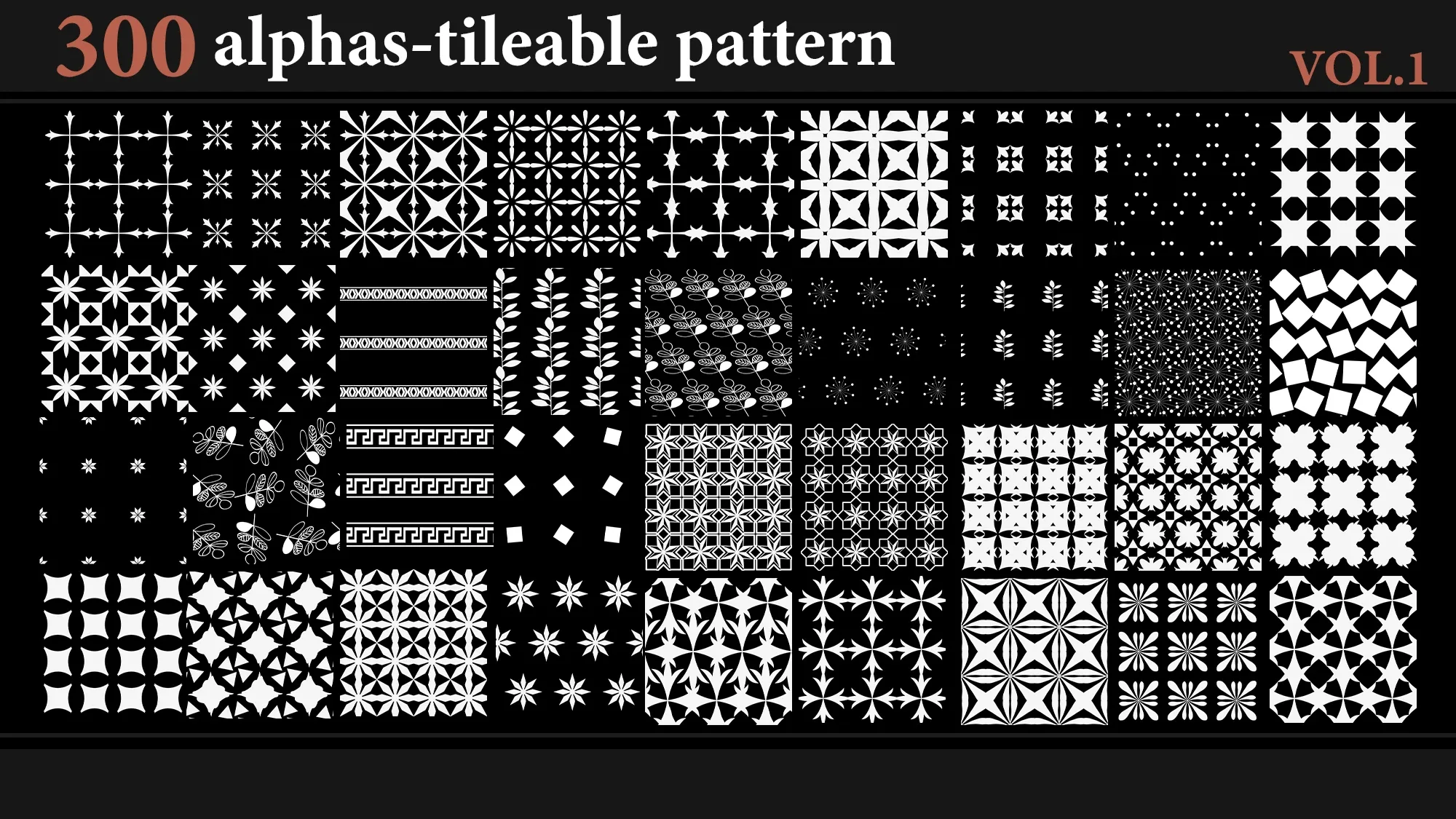 300 Alphas-Tileable Patterns-Vol1 - FlippedNormals
