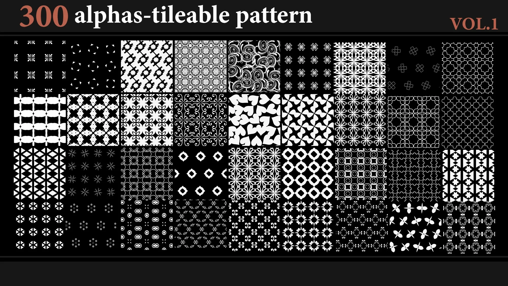 300 Alphas-Tileable Patterns-Vol1 - FlippedNormals