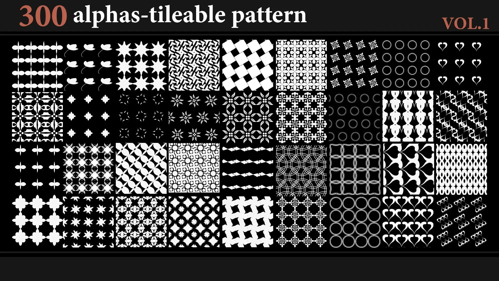 300 Alphas-Tileable Patterns-Vol1 - FlippedNormals