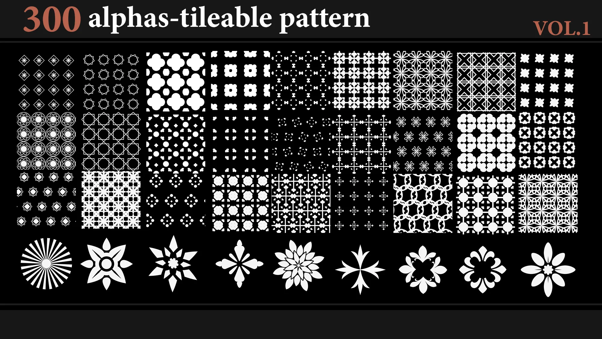 300 Alphas-Tileable Patterns-Vol1 - FlippedNormals