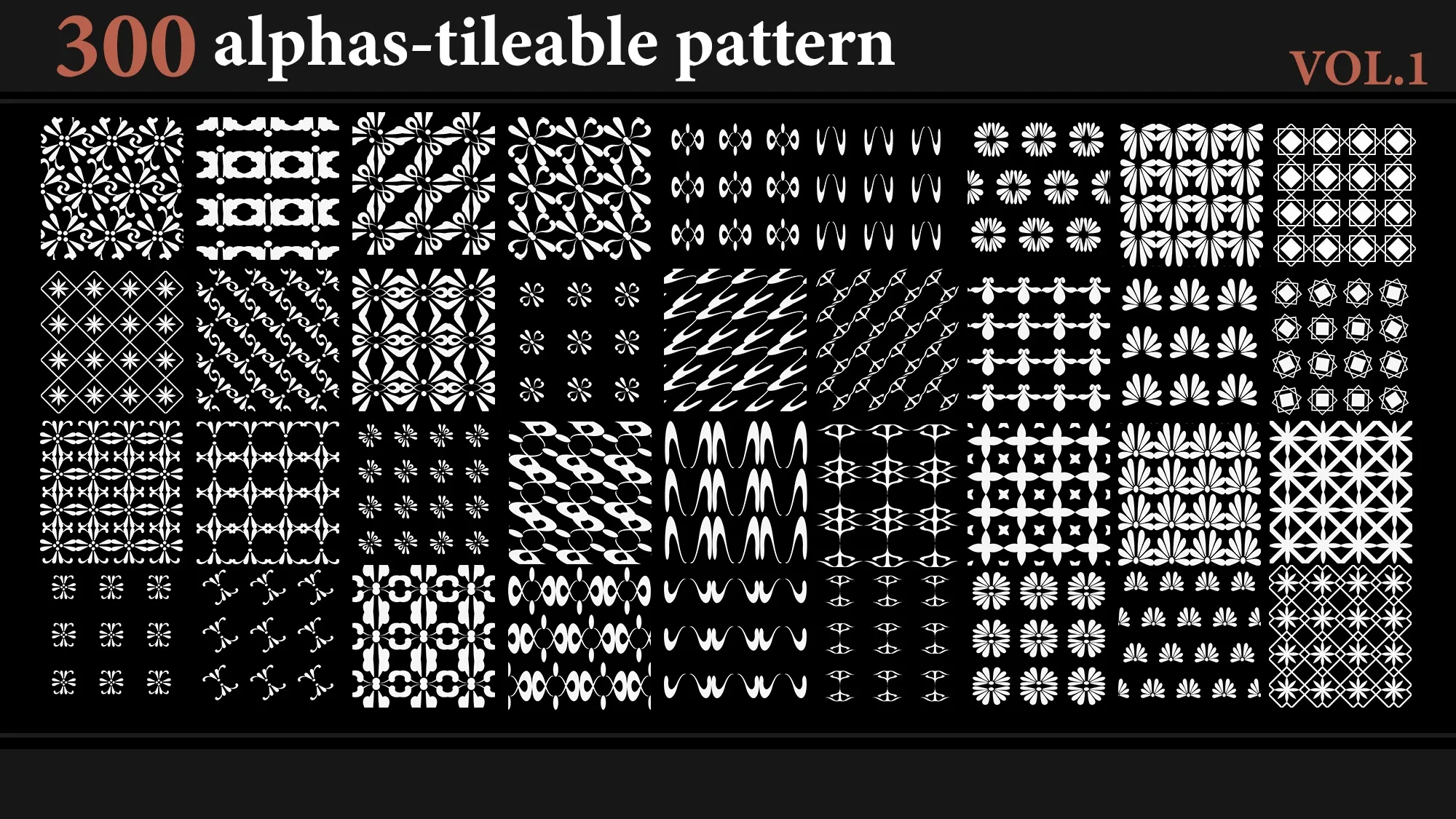 300 Alphas-Tileable Patterns-Vol1 - FlippedNormals
