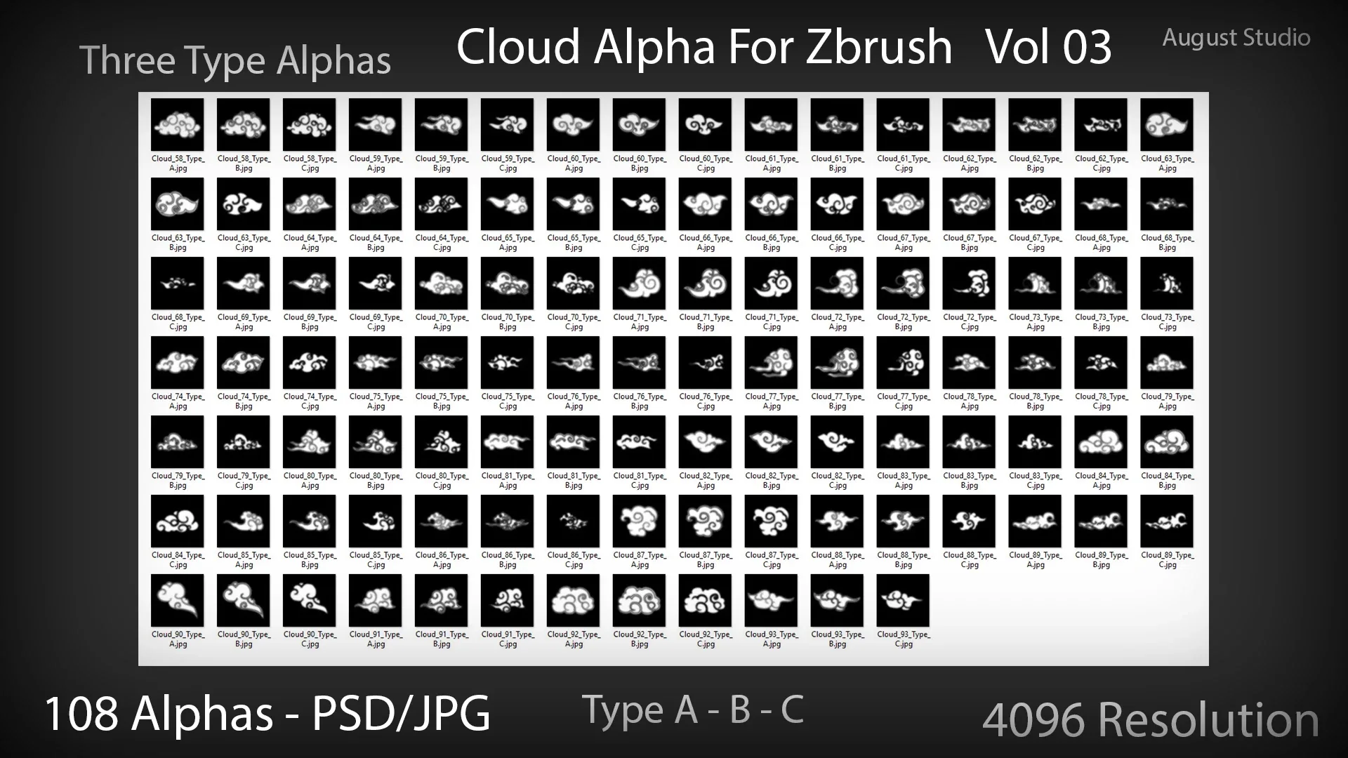 Cloud Alphas For Zbrush - Vol 03 - FlippedNormals