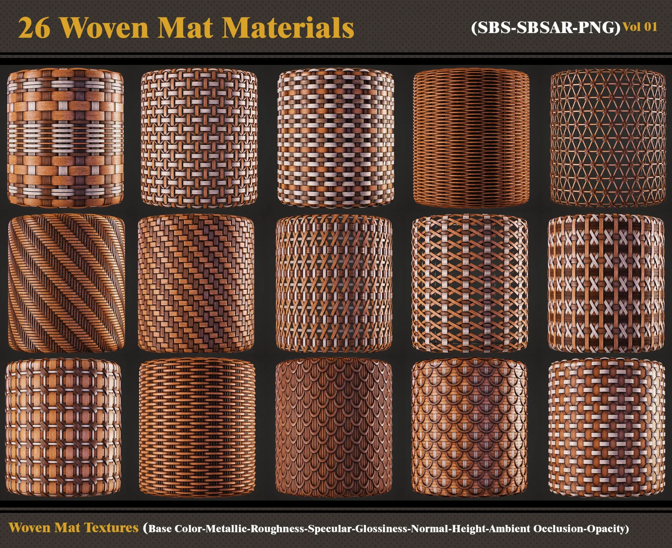 26 Woven Mat Materials + Textures - FlippedNormals