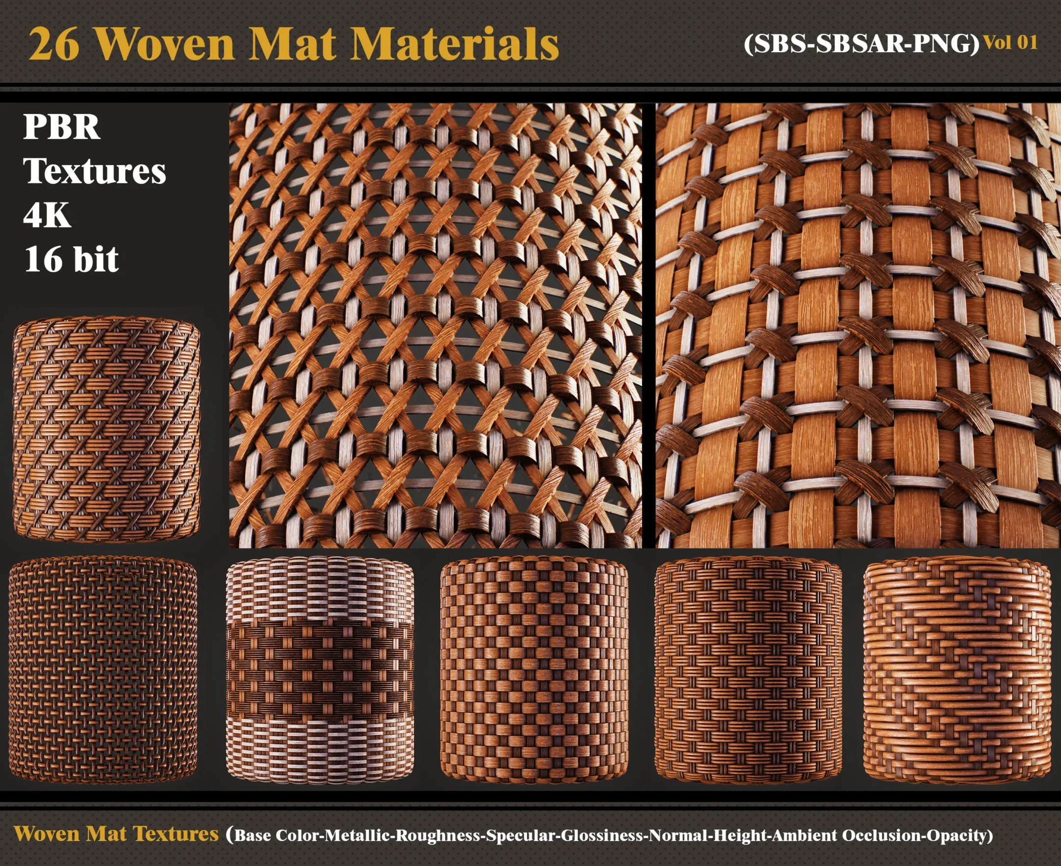 26 Woven Mat Materials + Textures - FlippedNormals