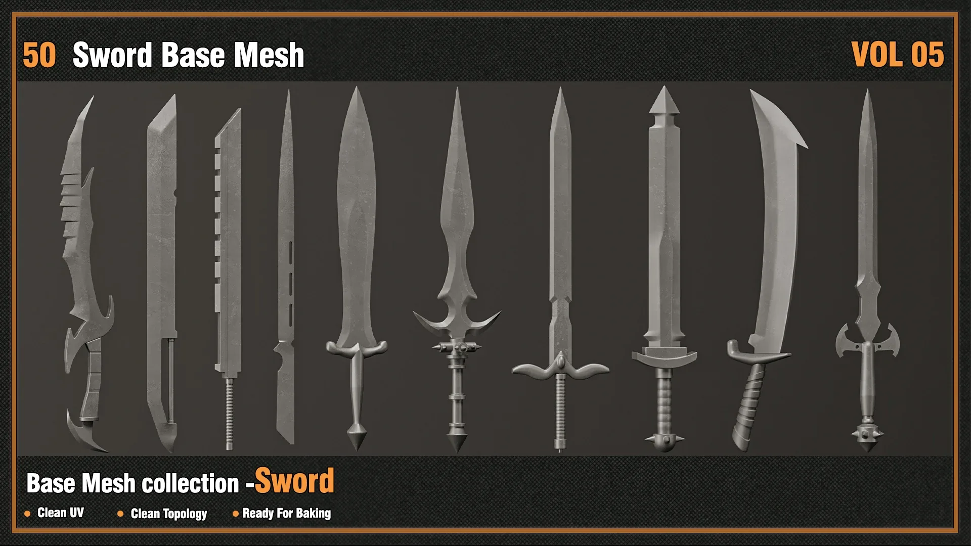 50 Sword Base Mesh - VOL 05 ( Game - FlippedNormals