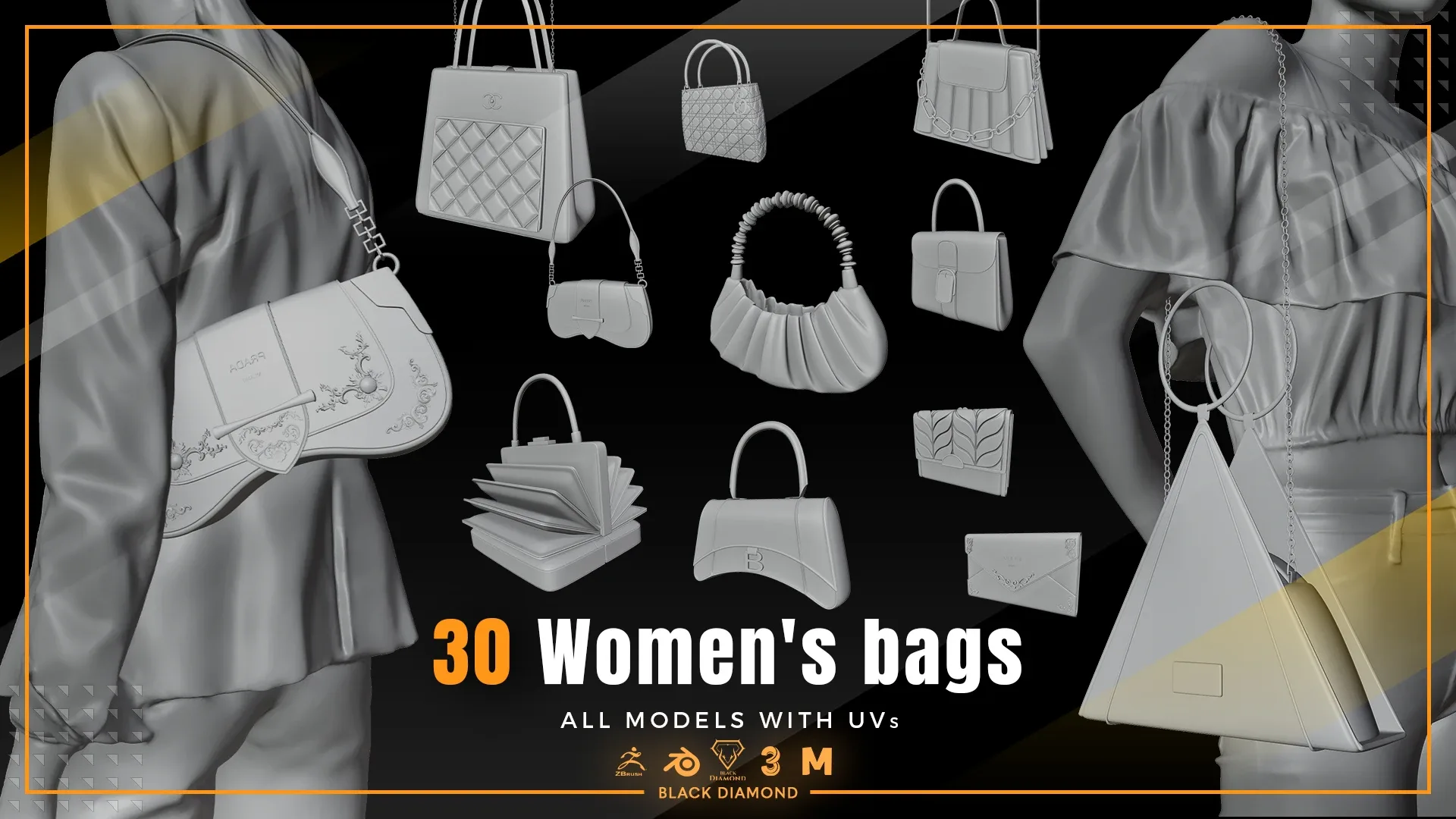 30 Women's bag Models with UVs - FlippedNormals