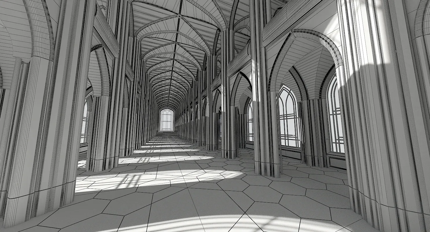 3D Cathedral Interior Futuristic - FlippedNormals