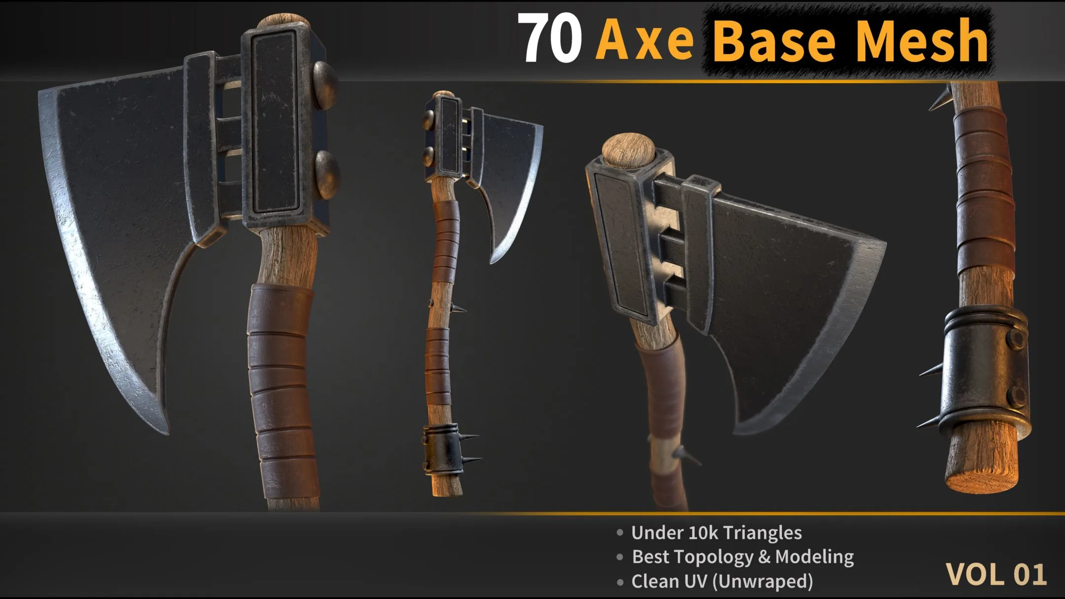 70 Axe Base Mesh - VOL 01 ( Ready - FlippedNormals