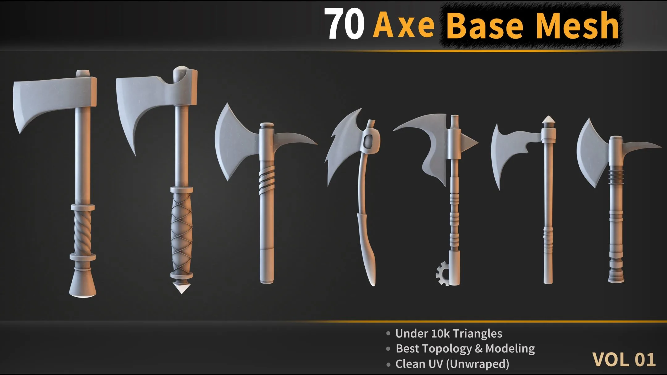 70 Axe Base Mesh - VOL 01 ( Ready - FlippedNormals