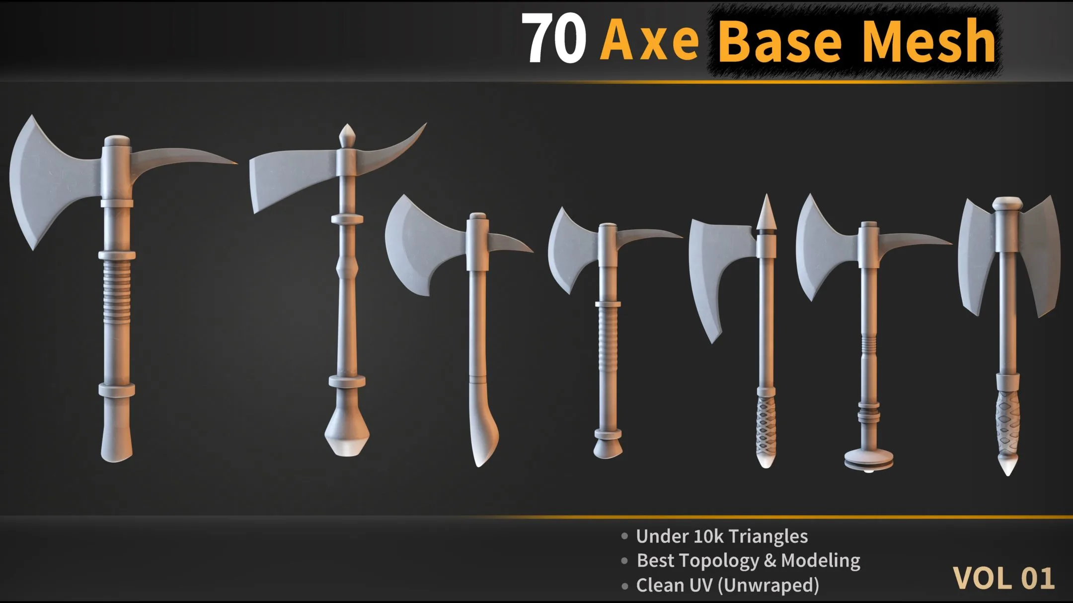 70 Axe Base Mesh - VOL 01 ( Ready - FlippedNormals
