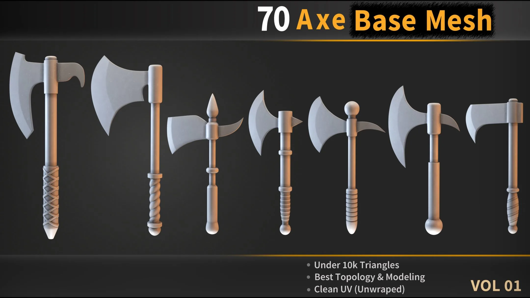 70 Axe Base Mesh - VOL 01 ( Ready - FlippedNormals