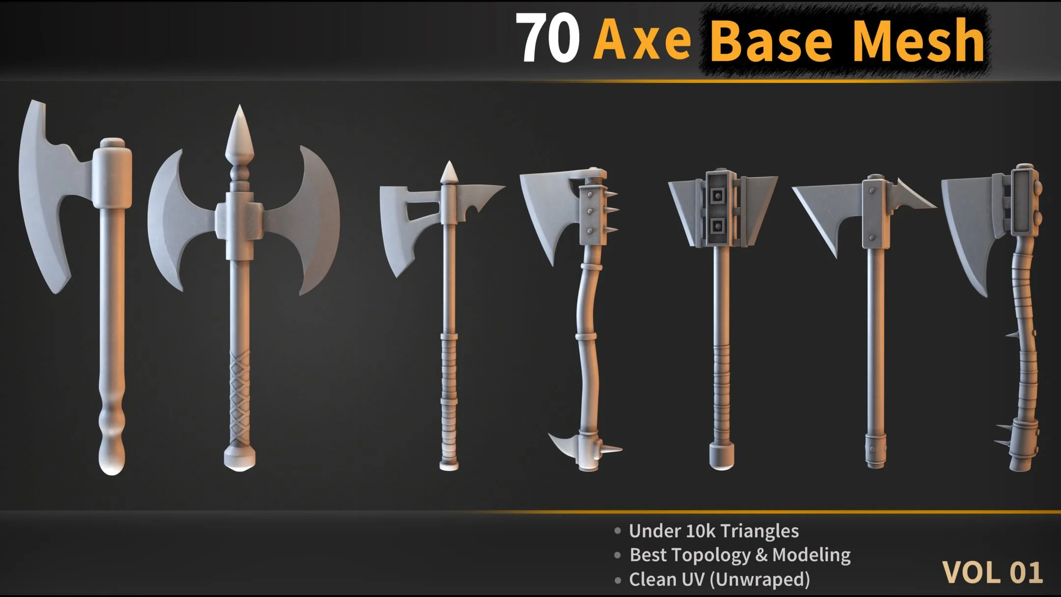 70 Axe Base Mesh - VOL 01 ( Ready - FlippedNormals