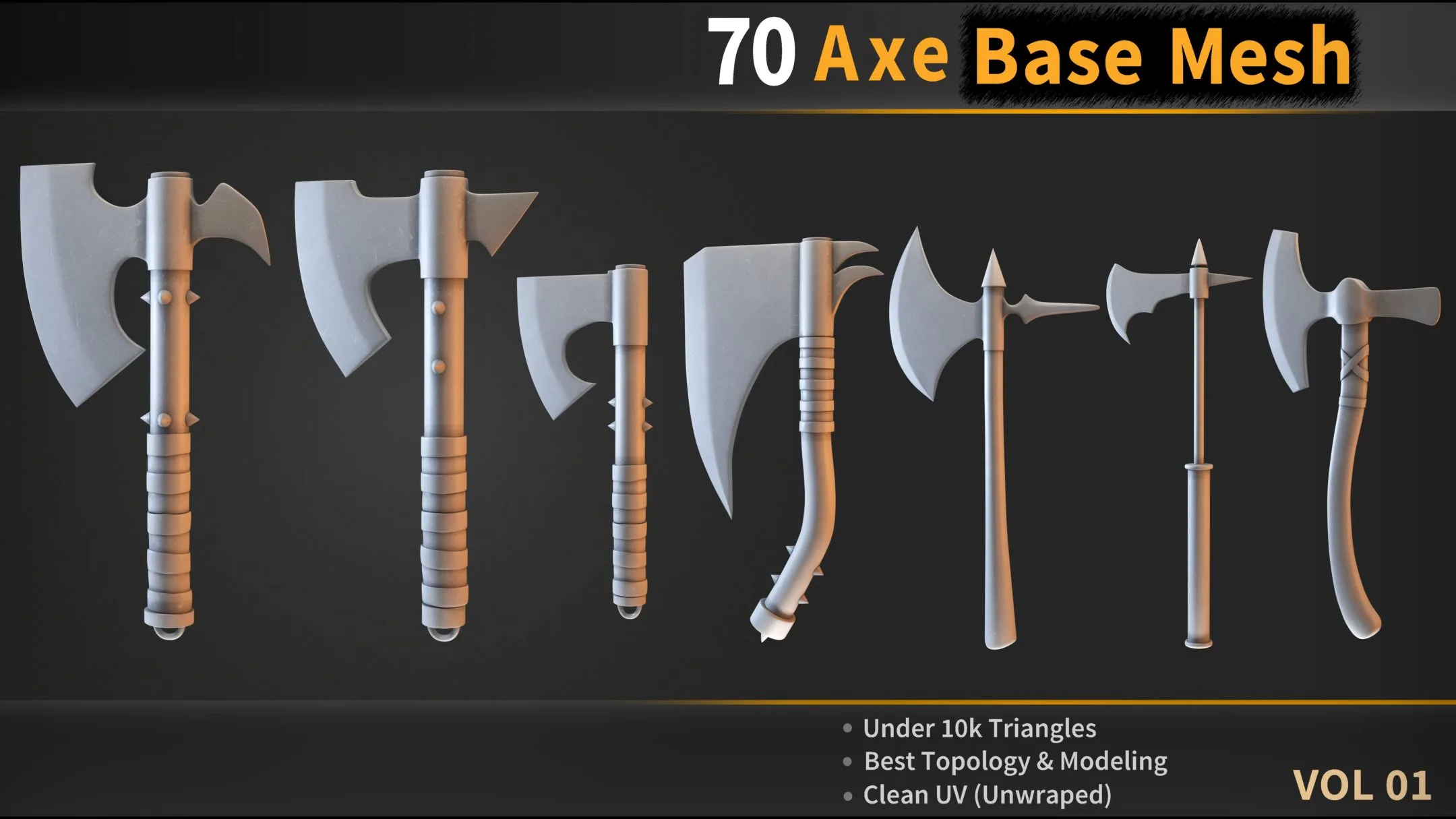 70 Axe Base Mesh - VOL 01 ( Ready - FlippedNormals