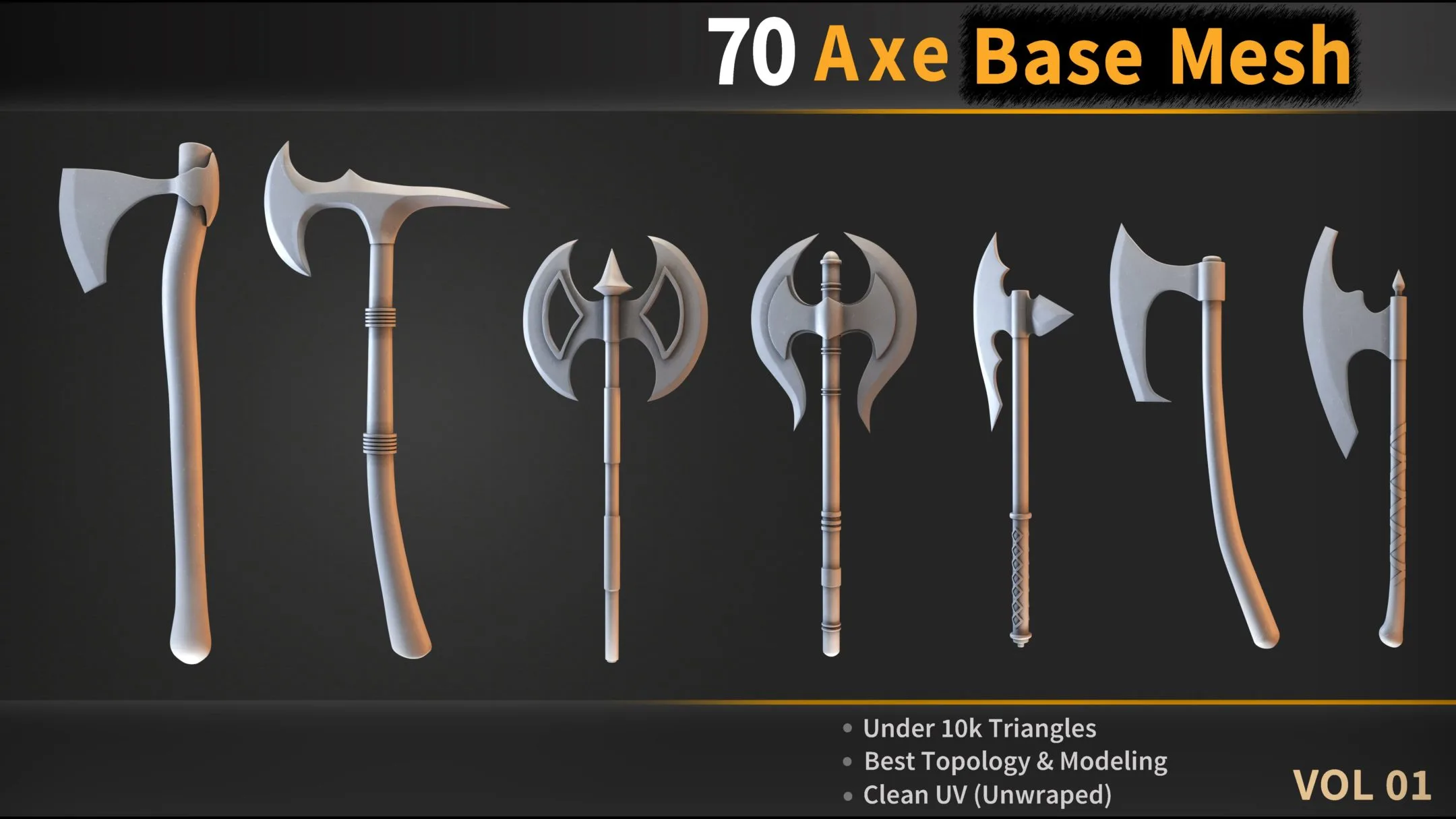 70 Axe Base Mesh - VOL 01 ( Ready - FlippedNormals