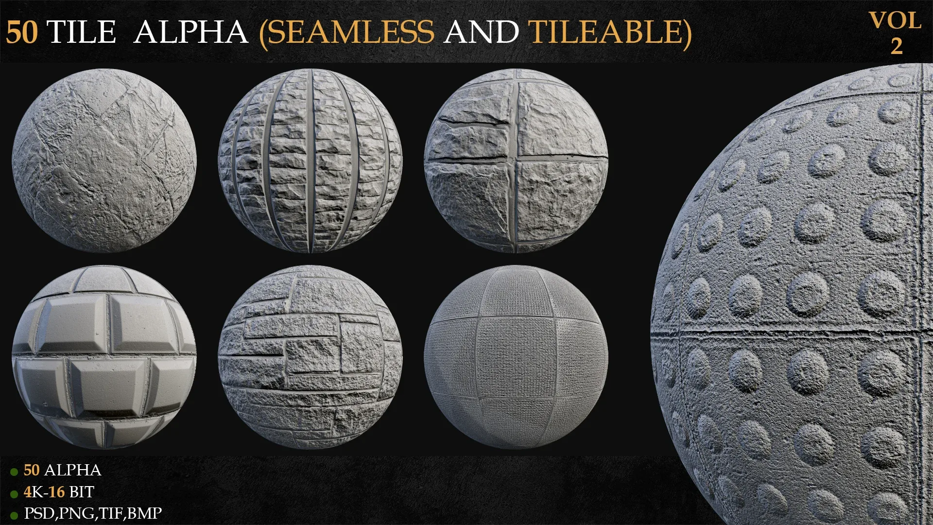 50 TILE ALPHA (SEAMLESS AND TILEABLE)-VOL - FlippedNormals