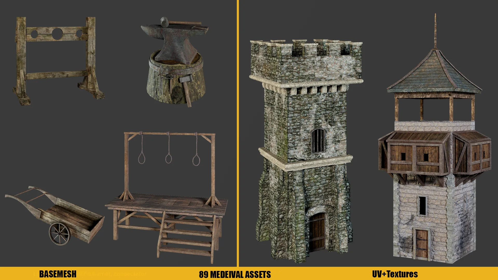 MEDIEVAL ASSETS (UV+ Textures) - FlippedNormals