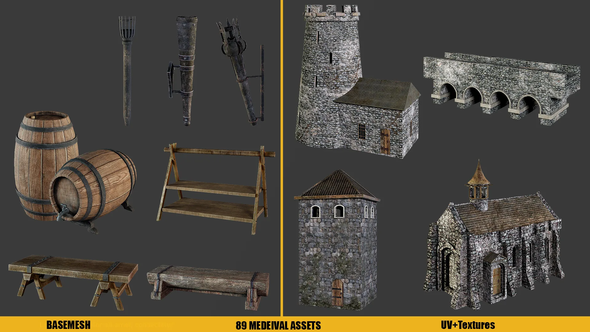 MEDIEVAL ASSETS (UV+ Textures) - FlippedNormals