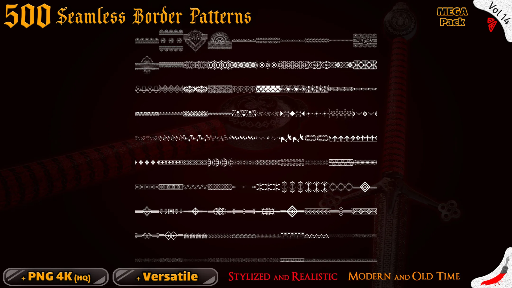 500 Alpha Seamless Border Patterns - FlippedNormals