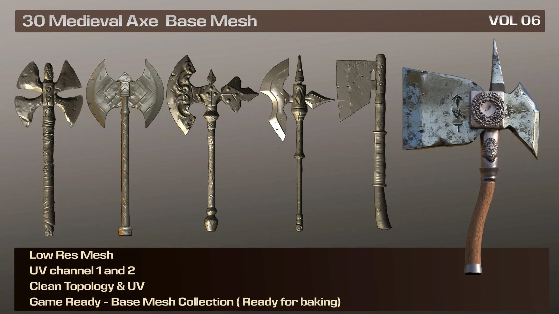 Axe Base Mesh - VOL 06 ( Game Ready - FlippedNormals