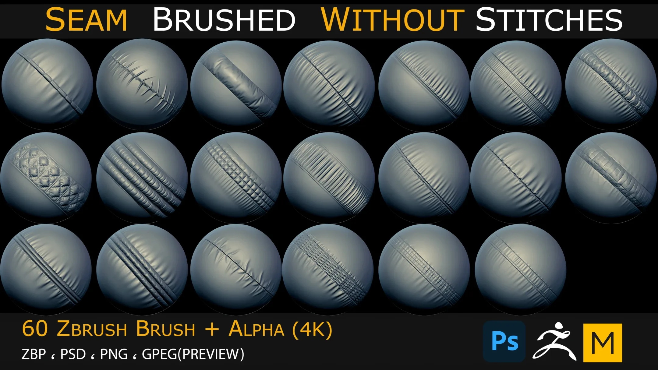 60 seam zbrush brush + alpha (4k) - FlippedNormals