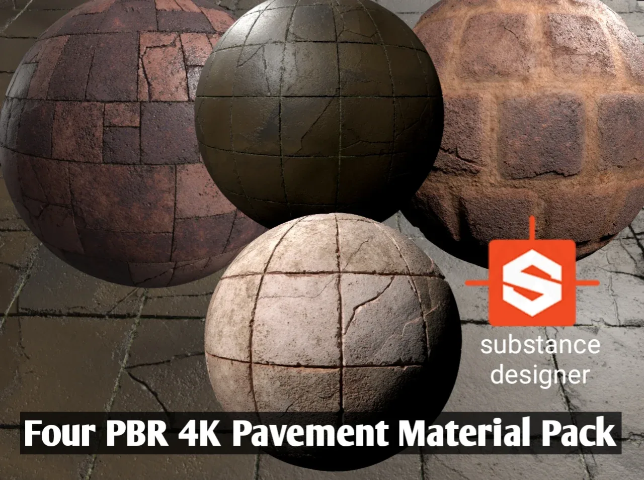 Set of Four Old Pavement 4K Texture - FlippedNormals