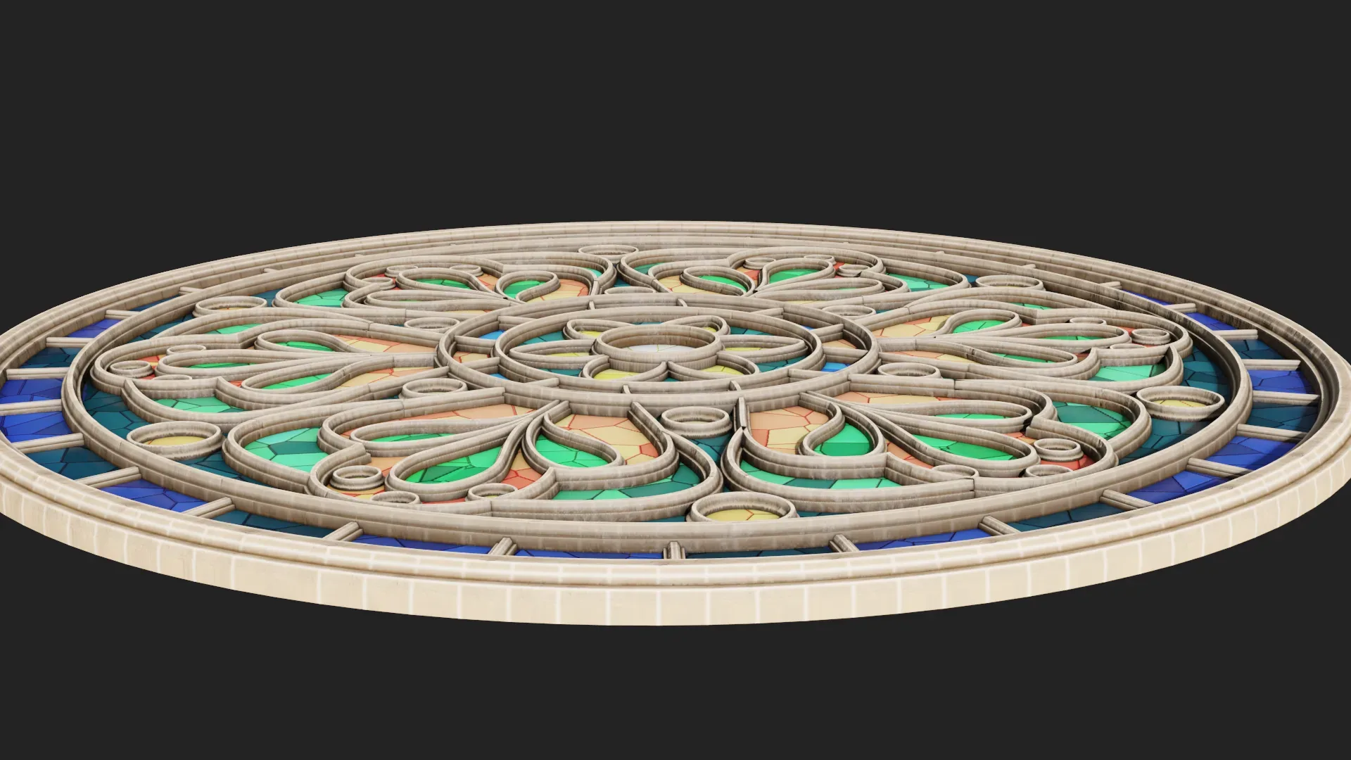 Round Gothic Rose Window 3D Model - FlippedNormals