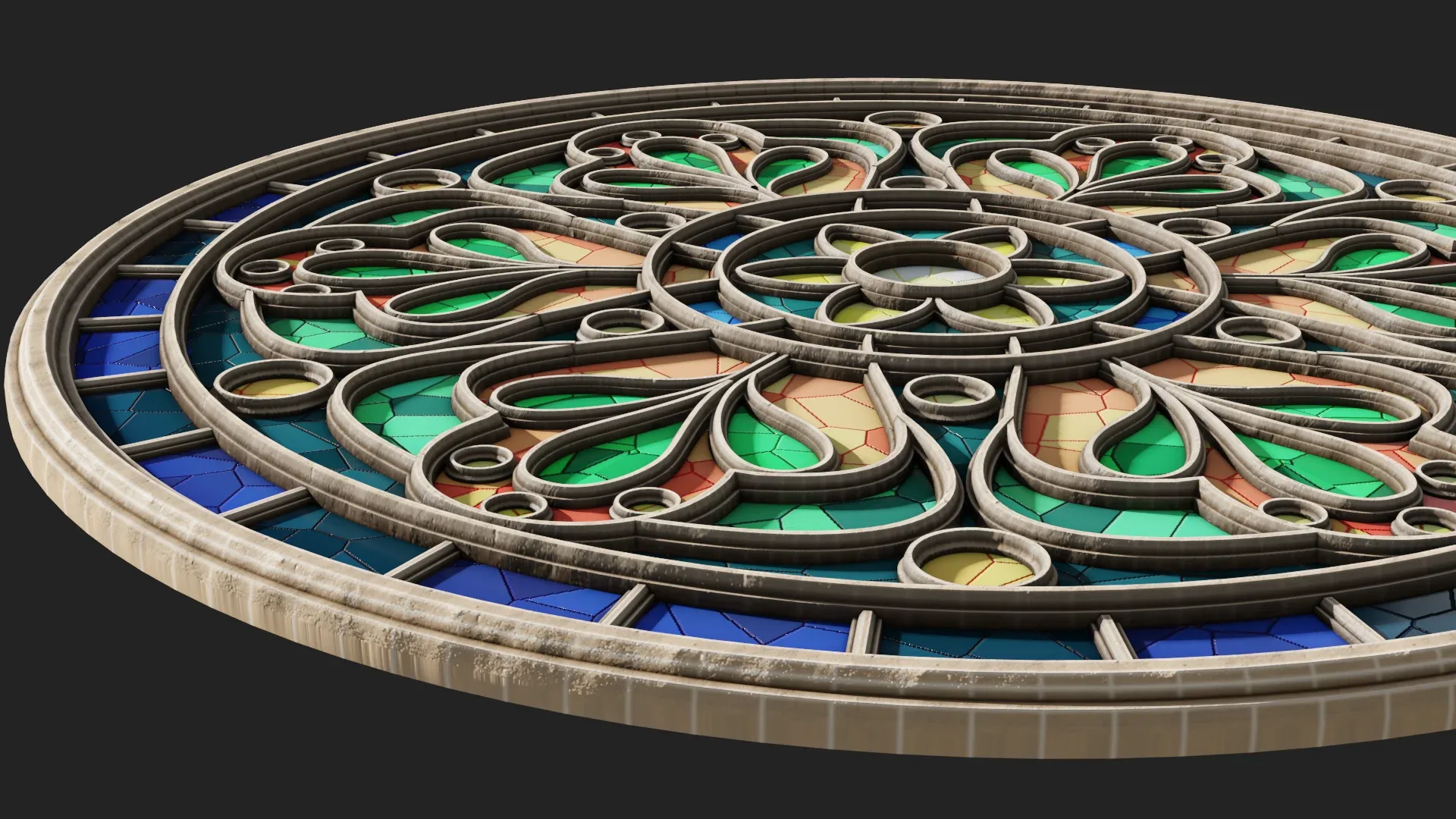 Round Gothic Rose Window 3D Model - FlippedNormals