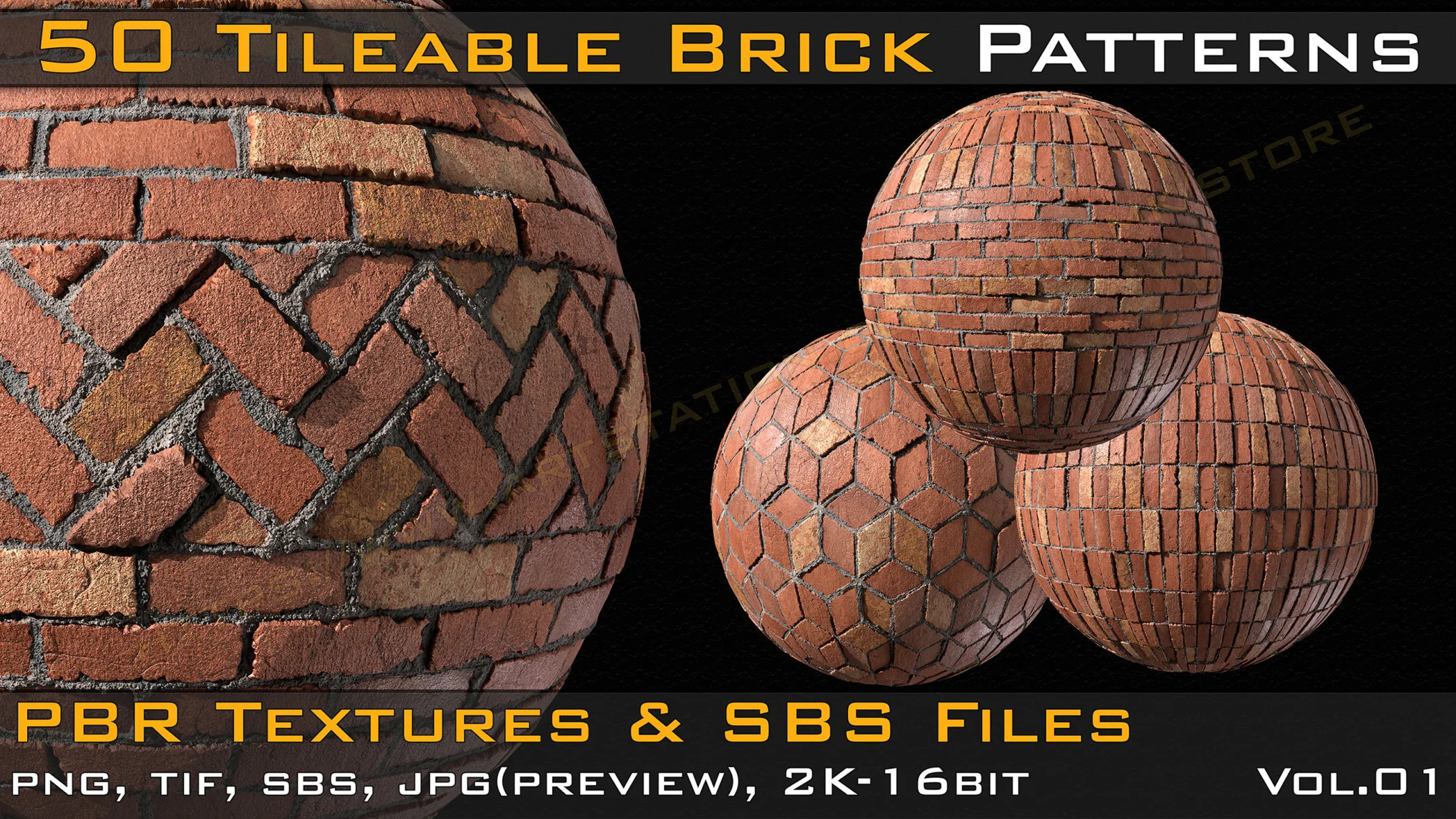 50 Tileable Brick Patterns & PBR - FlippedNormals