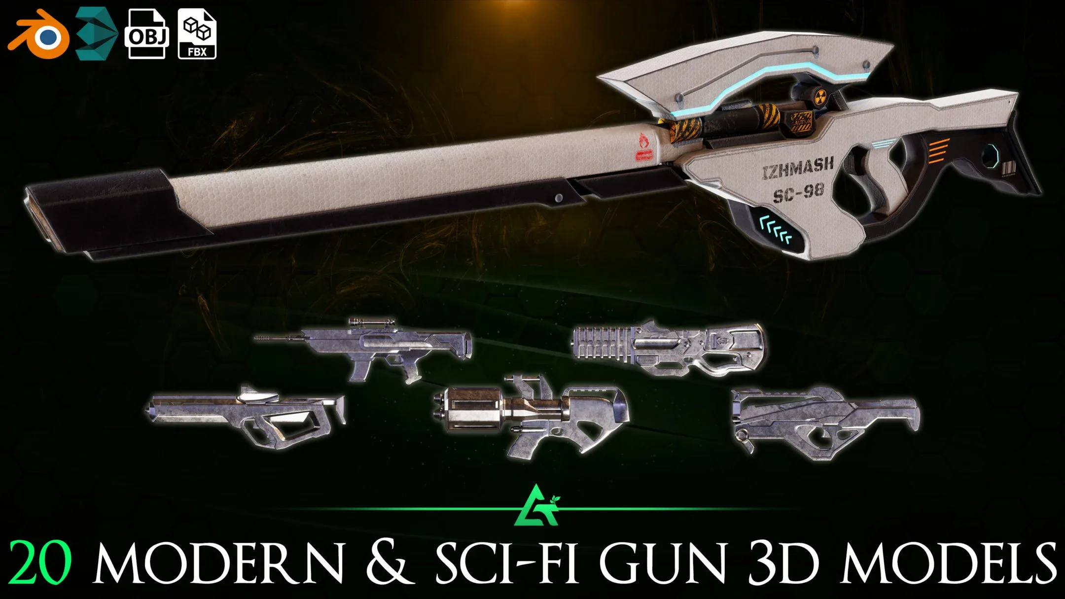 20 Modern & Sci-Fi Guns 3D - FlippedNormals