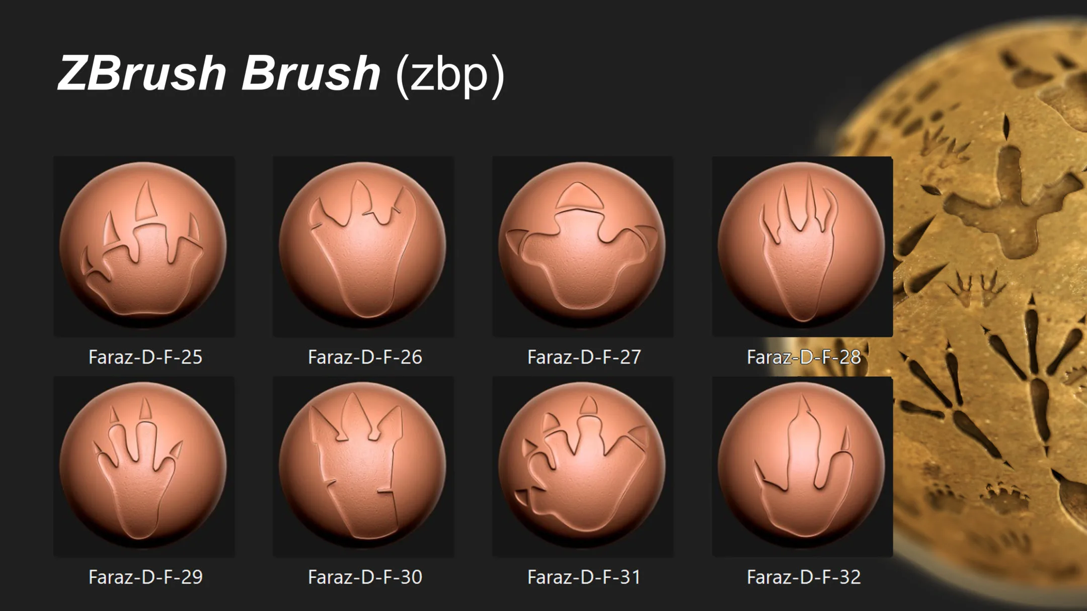 80 Dinosaur Footprint Brush & Alpha - FlippedNormals