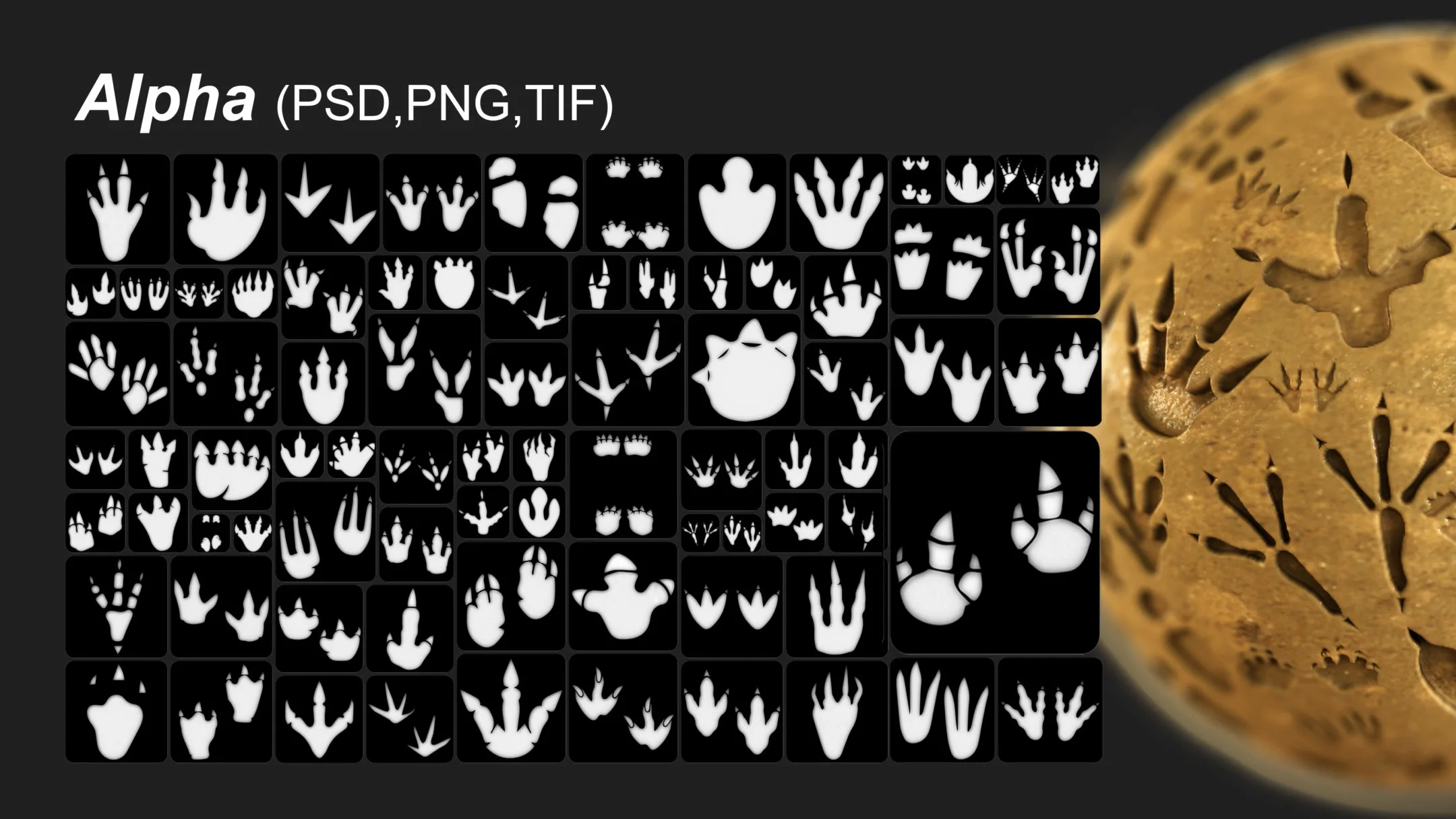 80 Dinosaur Footprint Brush & Alpha - FlippedNormals