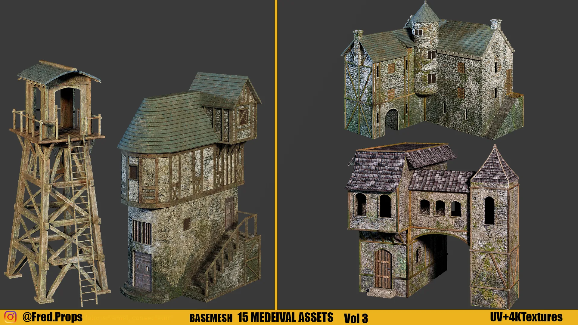 KITBASH : MEDIEVAL ASSETS +TEXTURES - FlippedNormals