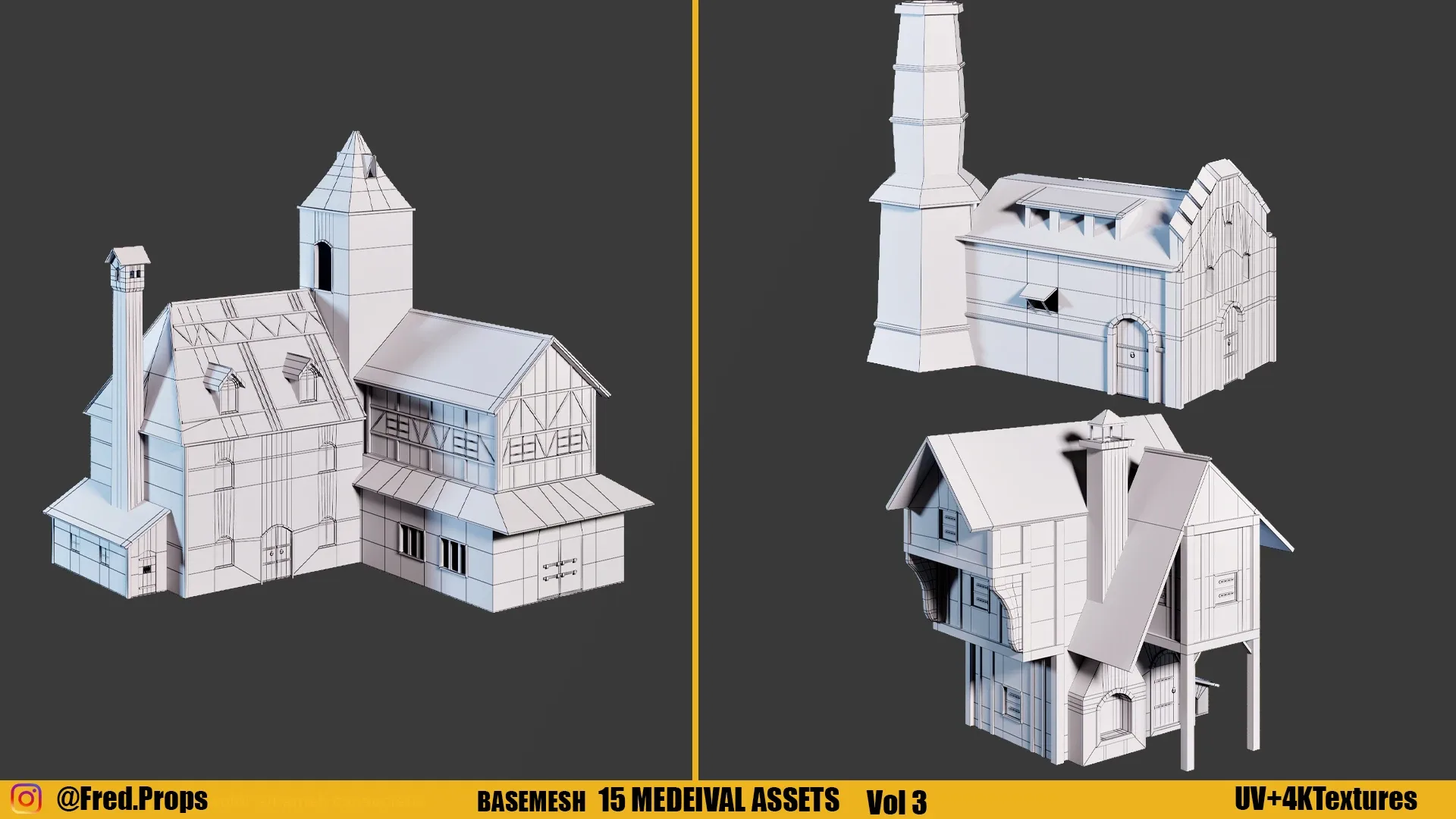 KITBASH : MEDIEVAL ASSETS +TEXTURES - FlippedNormals