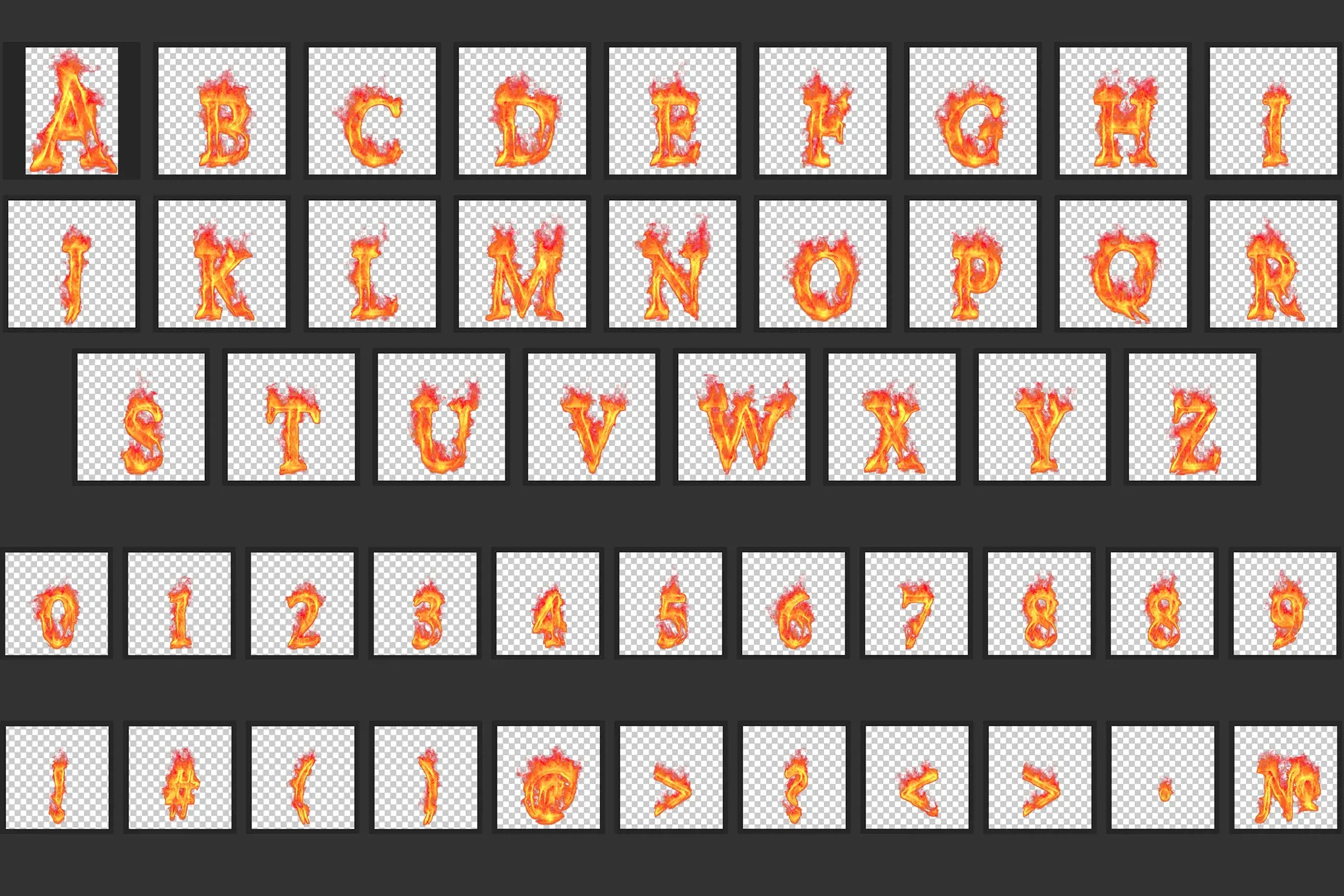Fire Alphabet Letters and Numbers - FlippedNormals