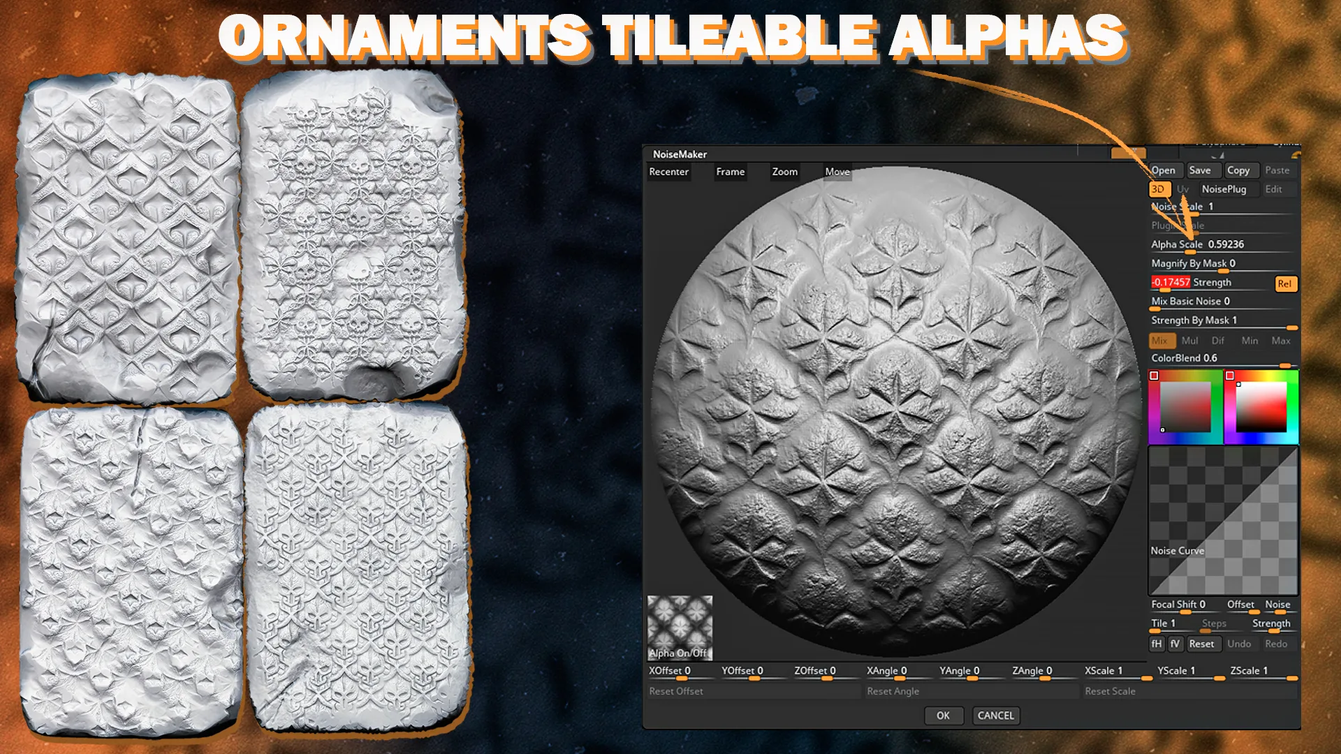 Ornaments Tileable Alphas (Displacement - FlippedNormals