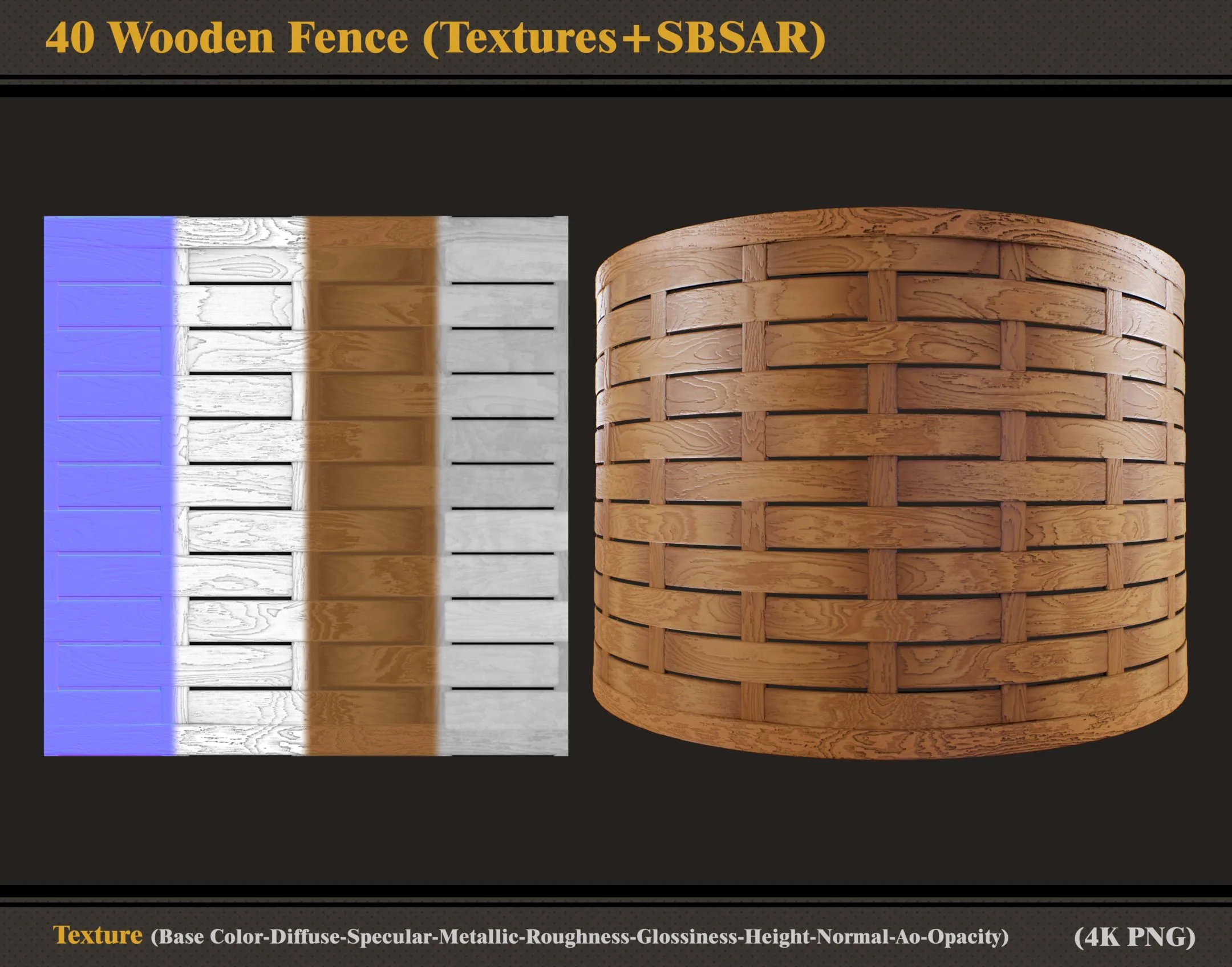 40 Wooden Fence(Textures+SBSAR0 - FlippedNormals